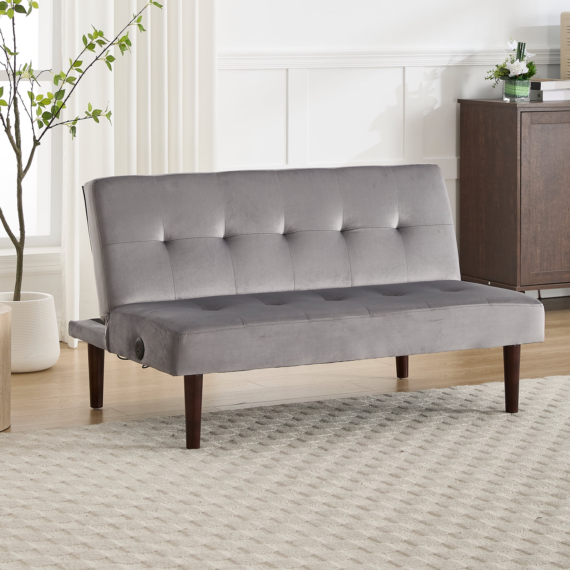 MOONMISS Flannelette Upholstered Back Adjustable Fashion Sofa Bed with ...