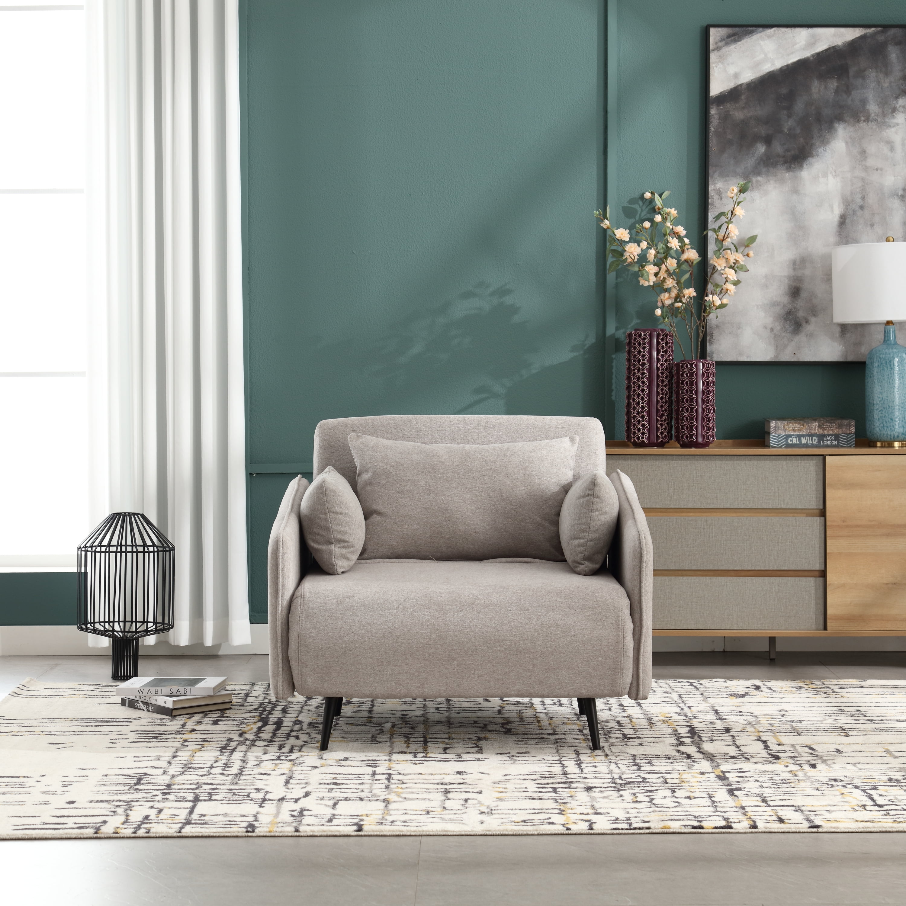 MOONMISS Linen Upholstered Convertible Single Sleeper Armchair for ...