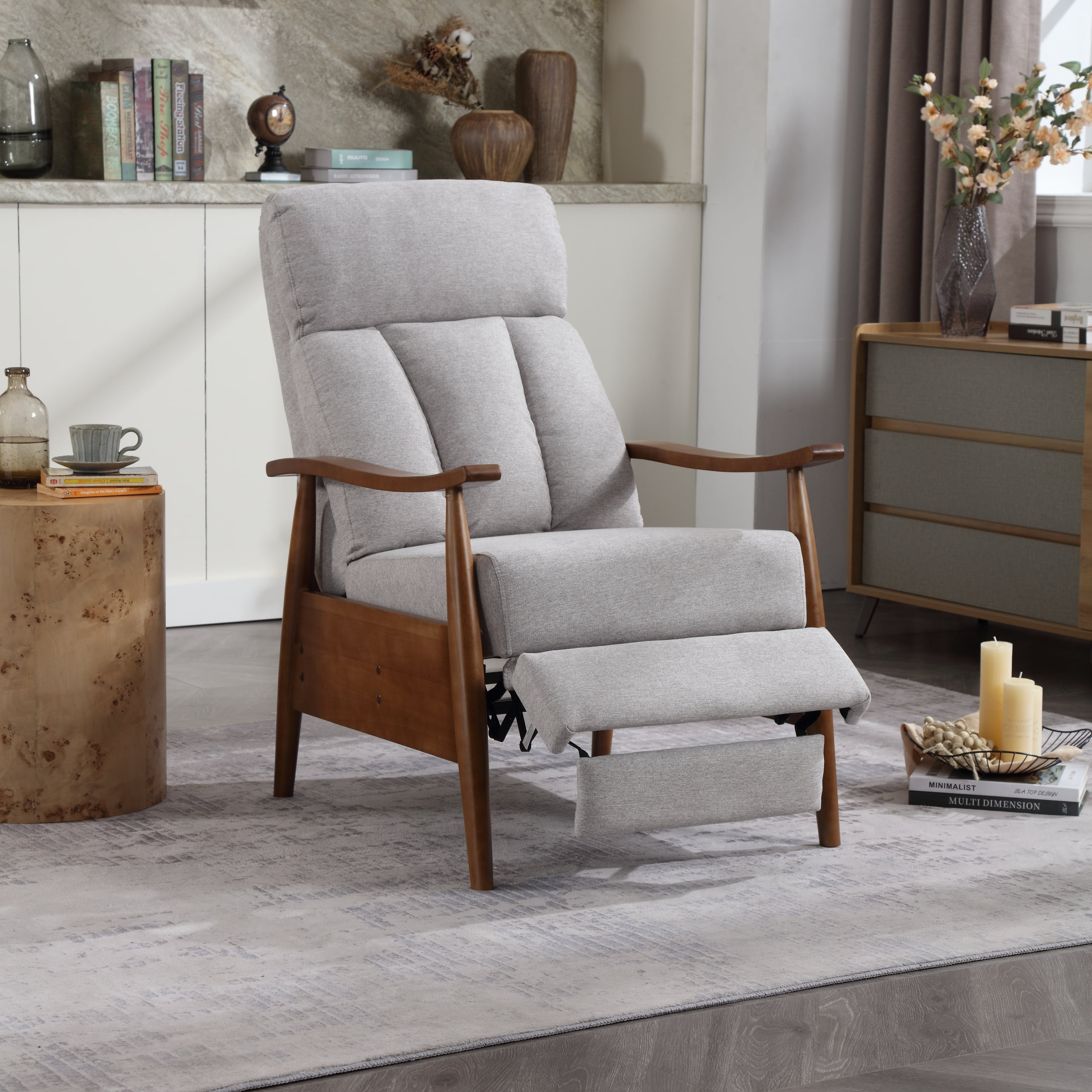 MOONMISS Linen Upholstered Wood Frame Adjustable Recliner Lounge ...