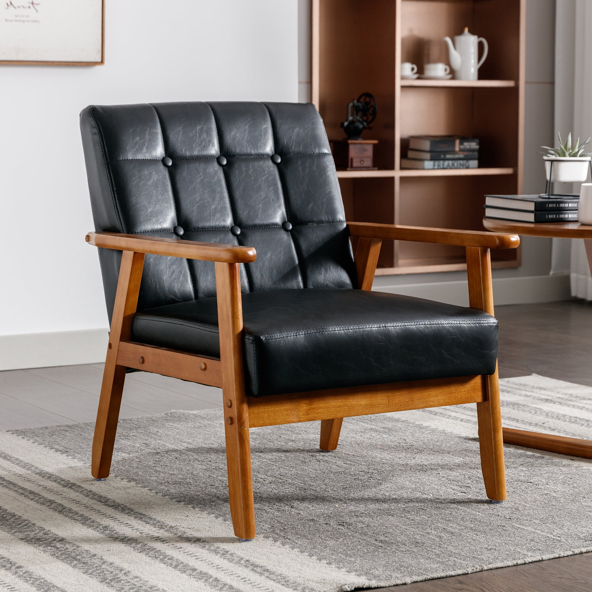 MOONMISS Mid Century Modern Arm Chair with Rubber Wood Frame, Accent ...