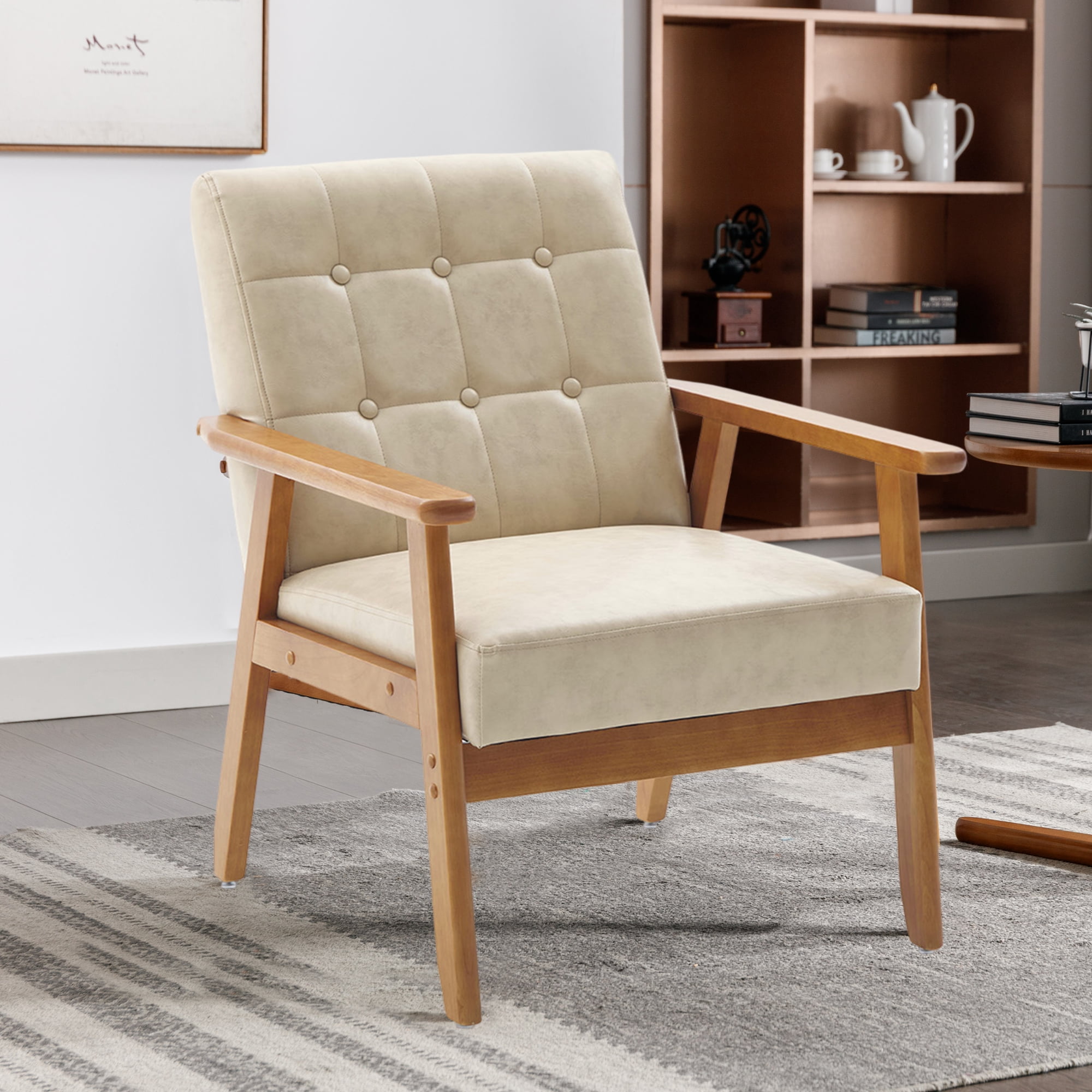 MOONMISS Mid Century Modern Arm Chair with Rubber Wood Frame, Accent ...