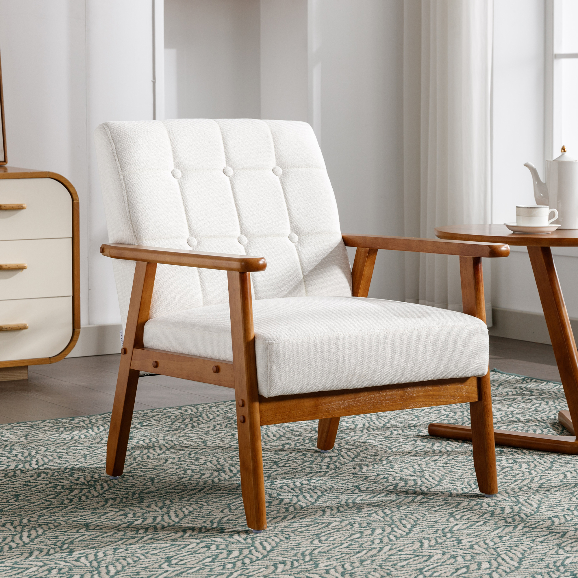 MOONMISS Mid Century Modern Arm Chair with Rubber Wood Frame, Accent ...