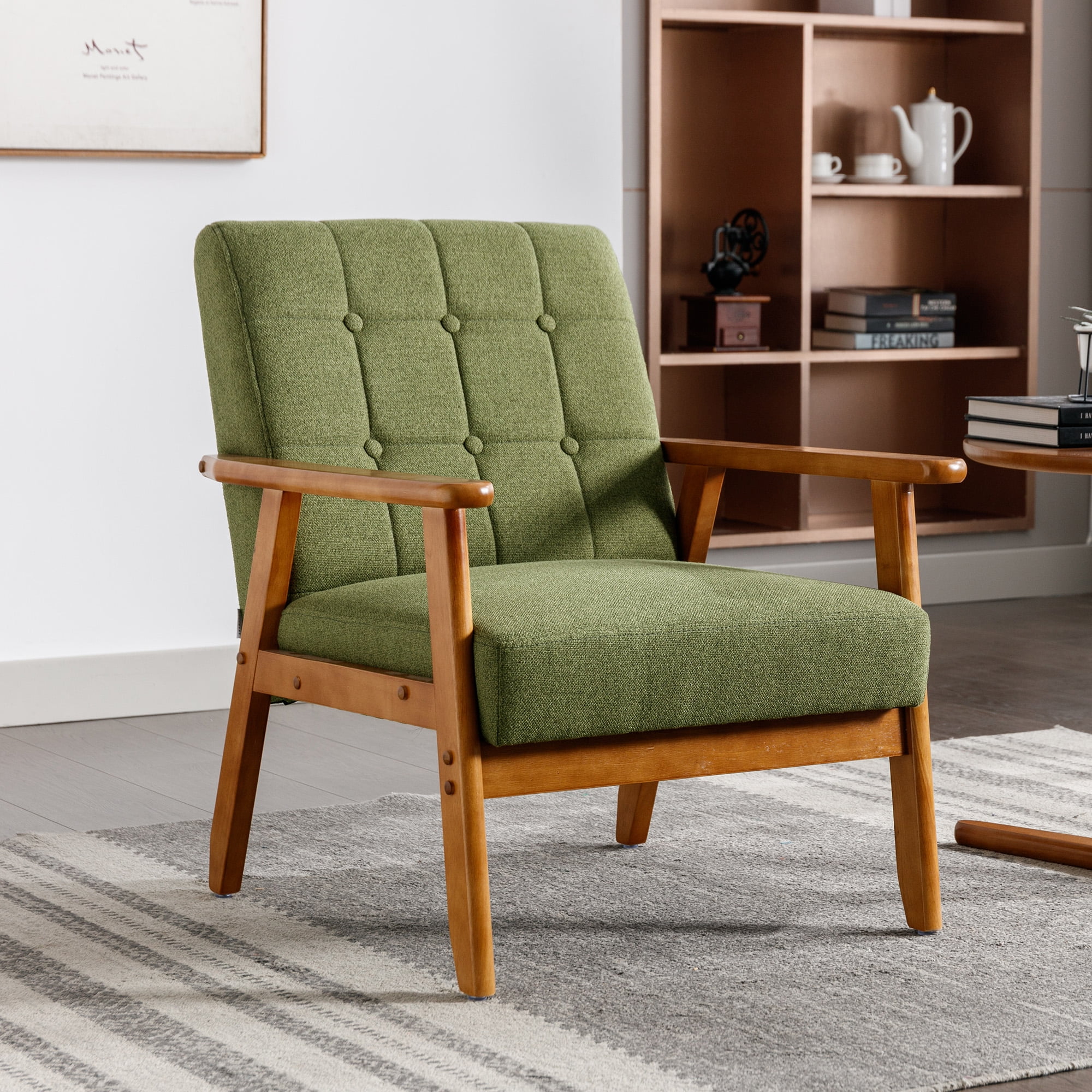 MOONMISS Mid Century Modern Arm Chair with Rubber Wood Frame, Accent ...