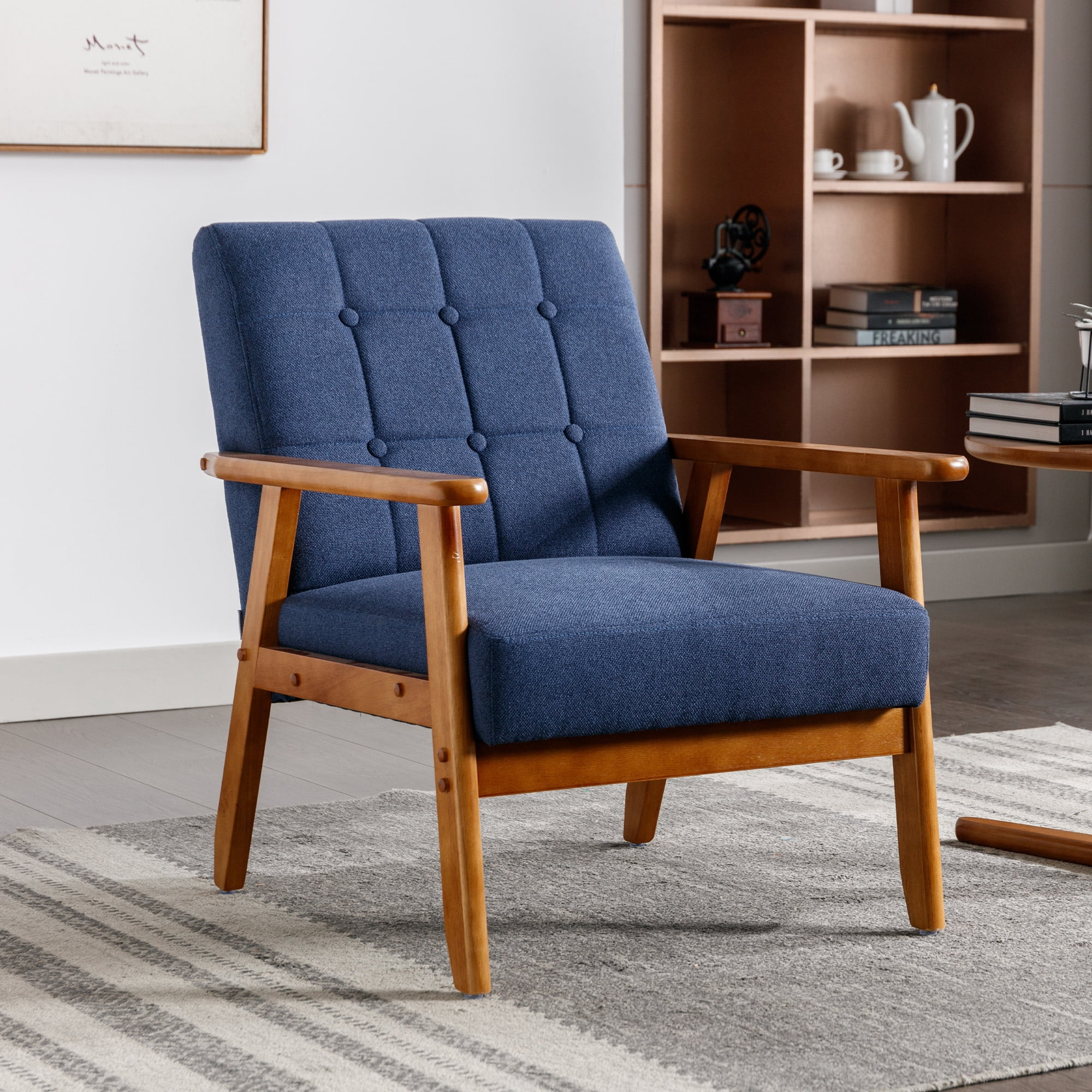 MOONMISS Mid Century Modern Arm Chair with Rubber Wood Frame, Accent ...