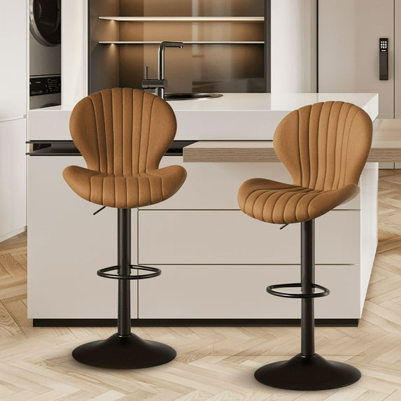 MOONMISS Modern Adjustable Bar Stool Faux Leather Bar Stool, Brown(Set ...