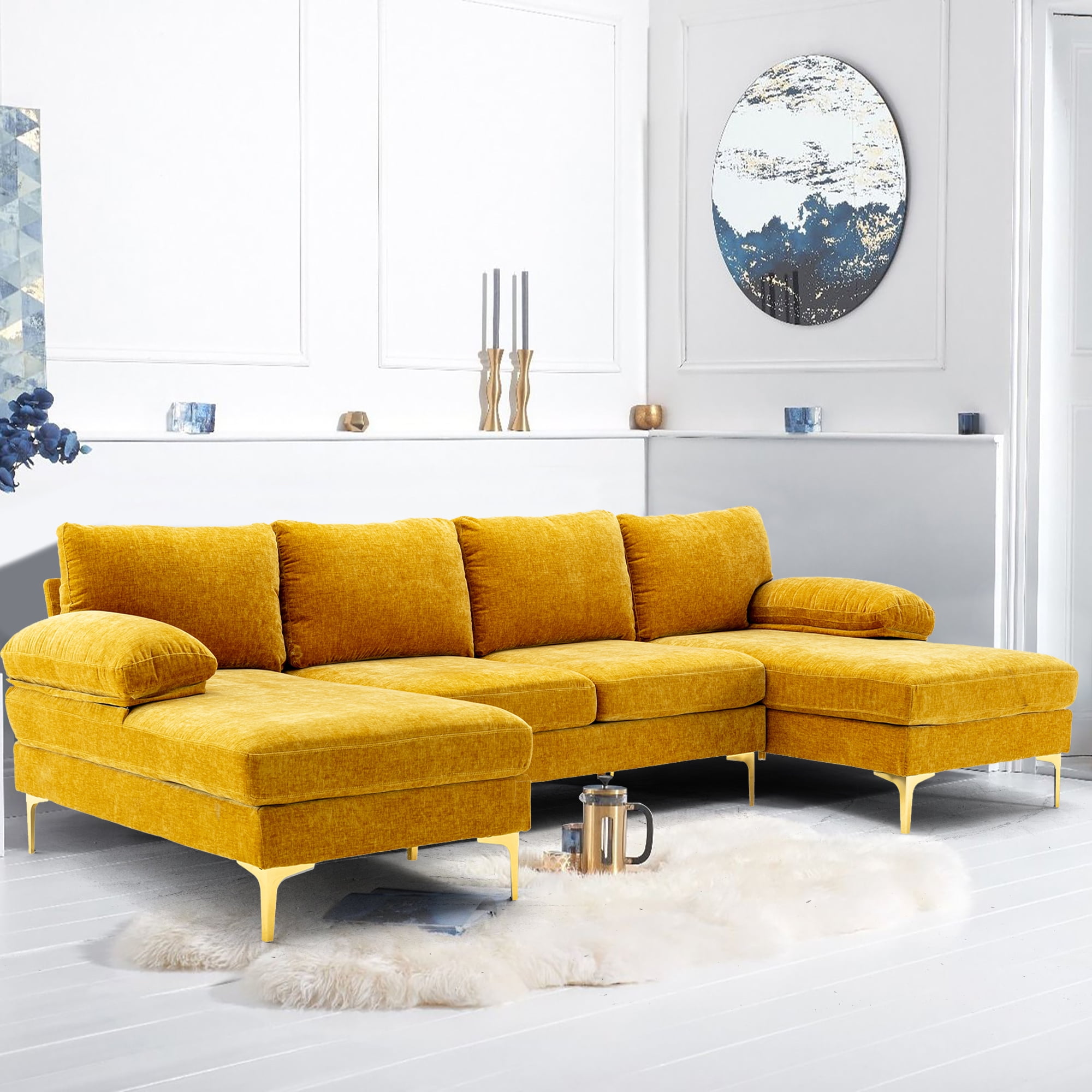 MOONMISS Polyester Upholstered U-shaped Stationary Sectional Sofa With ...