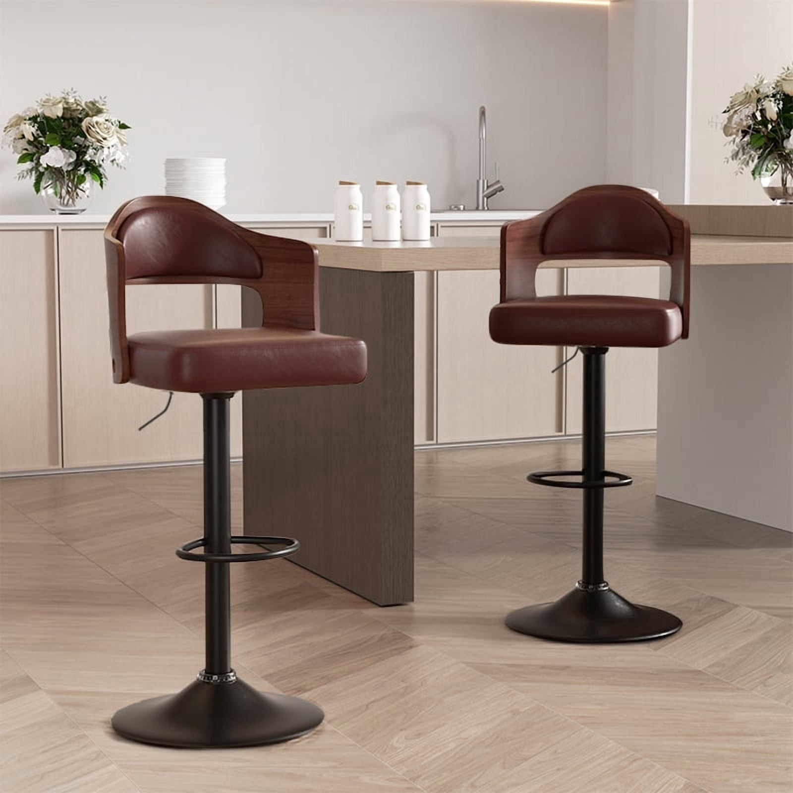 MOONMISS Swivel Bar Stools Set of 2, Wooden Kitchen Bar Chairs with ...