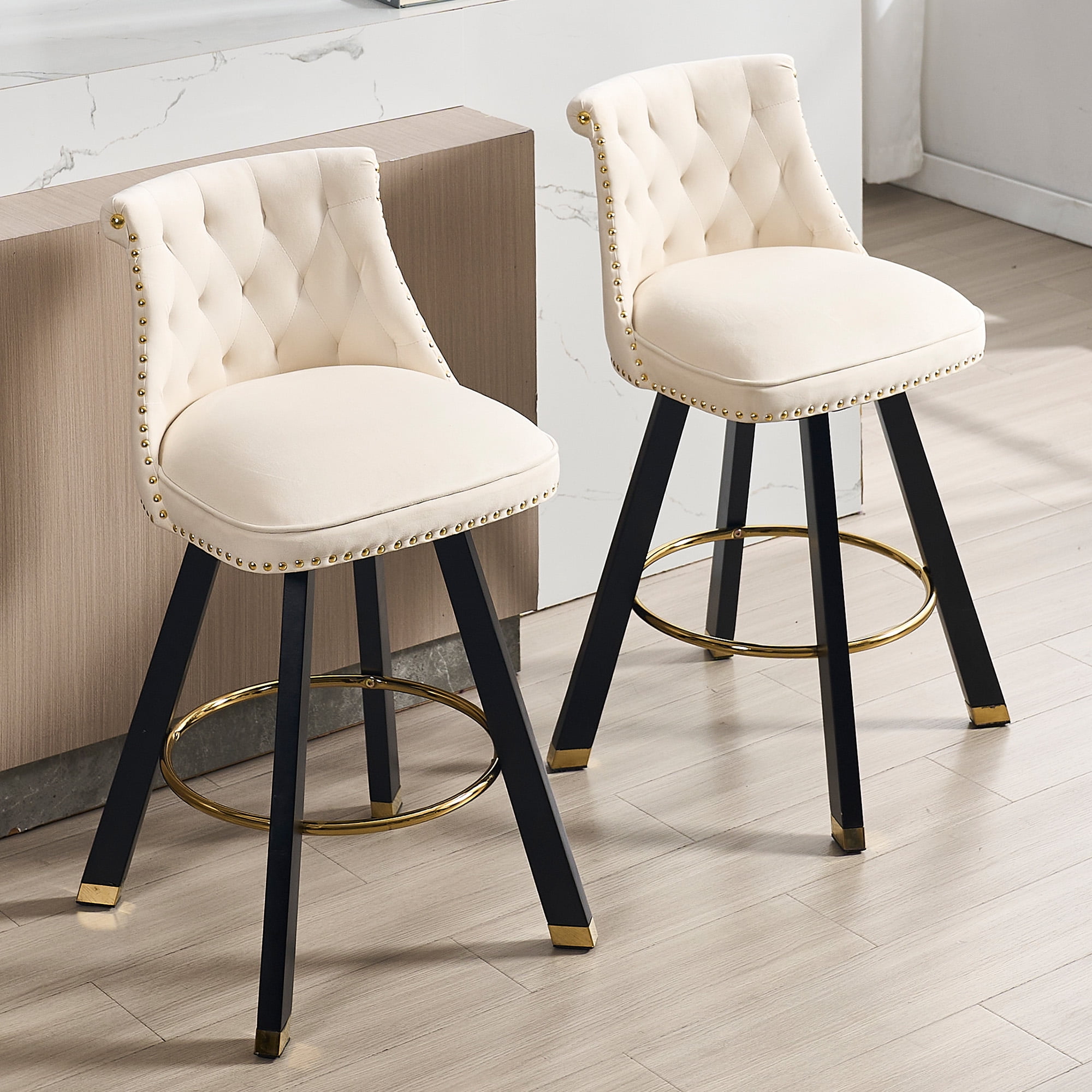 MOONMISS Velvet Upholstered 360°Swivel Tufted Back Pull Loop Detachable ...