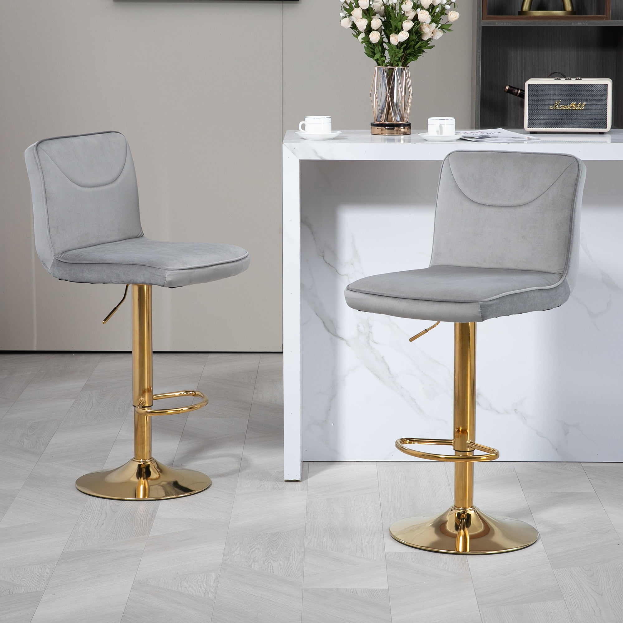 MOONMISS Velvet Upholstered Adjustable Height 360°Swivel Armless Bar ...