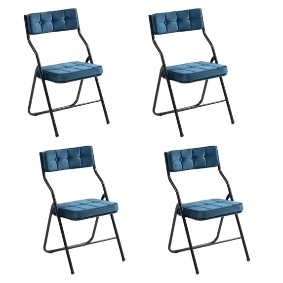 MOONMISS Velvet Upholstered Open Back Steel Frame Tufted Folding Dining ...