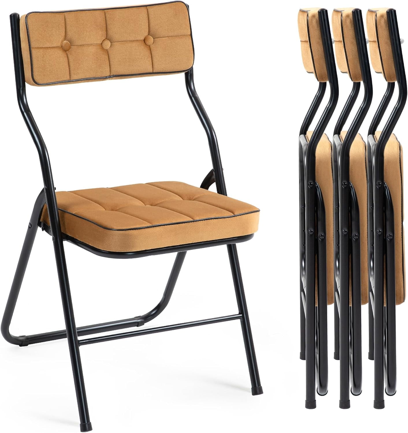 MOONMISS Velvet Upholstered Open Back Steel Frame Tufted Folding Dining ...
