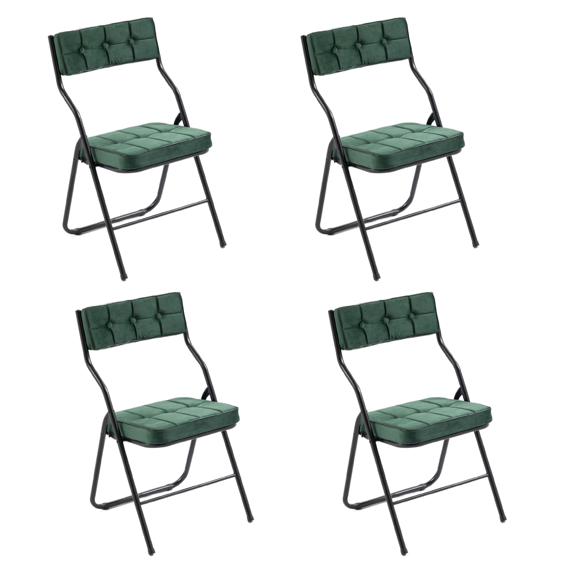 MOONMISS Velvet Upholstered Open Back Steel Frame Tufted Folding Dining ...