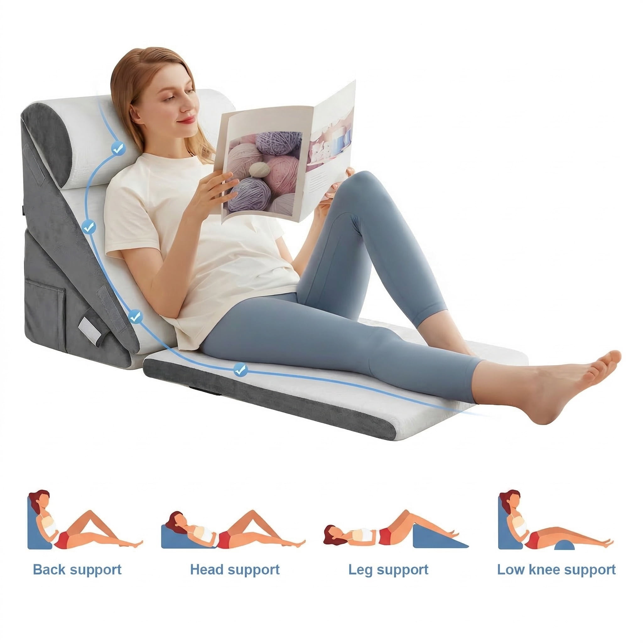 MOONORAH Bed Wedge Pillow with Head Pillow - Adjustable Highly Sponge ...