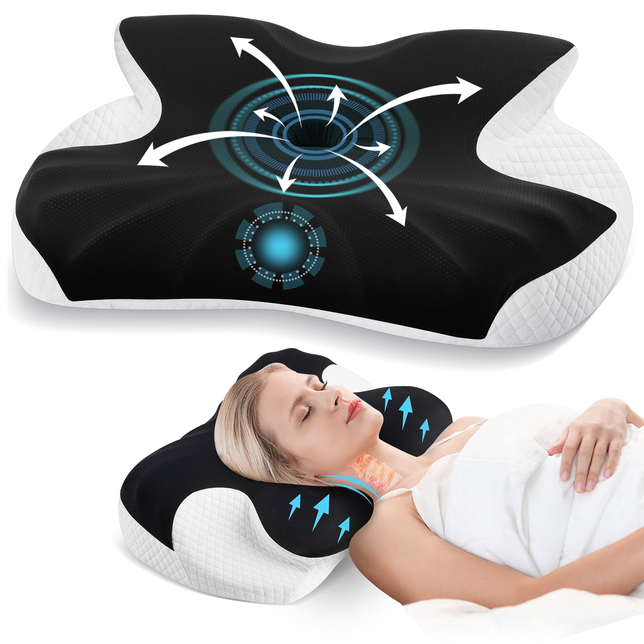 DONAMA Cervical Memory Foam Pillow, Orthopedic, Queen Size, Black ...