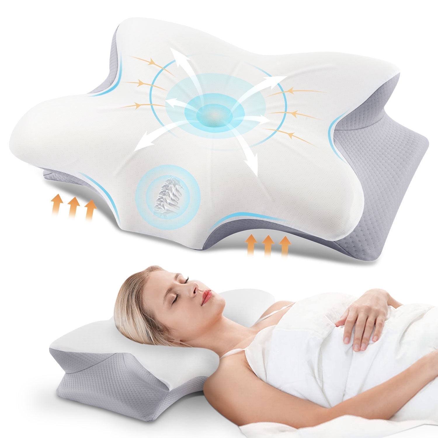 "MOONORAH Cervical Pillow, Memory Foam, Ergonomic Neck Support, Cooling ...