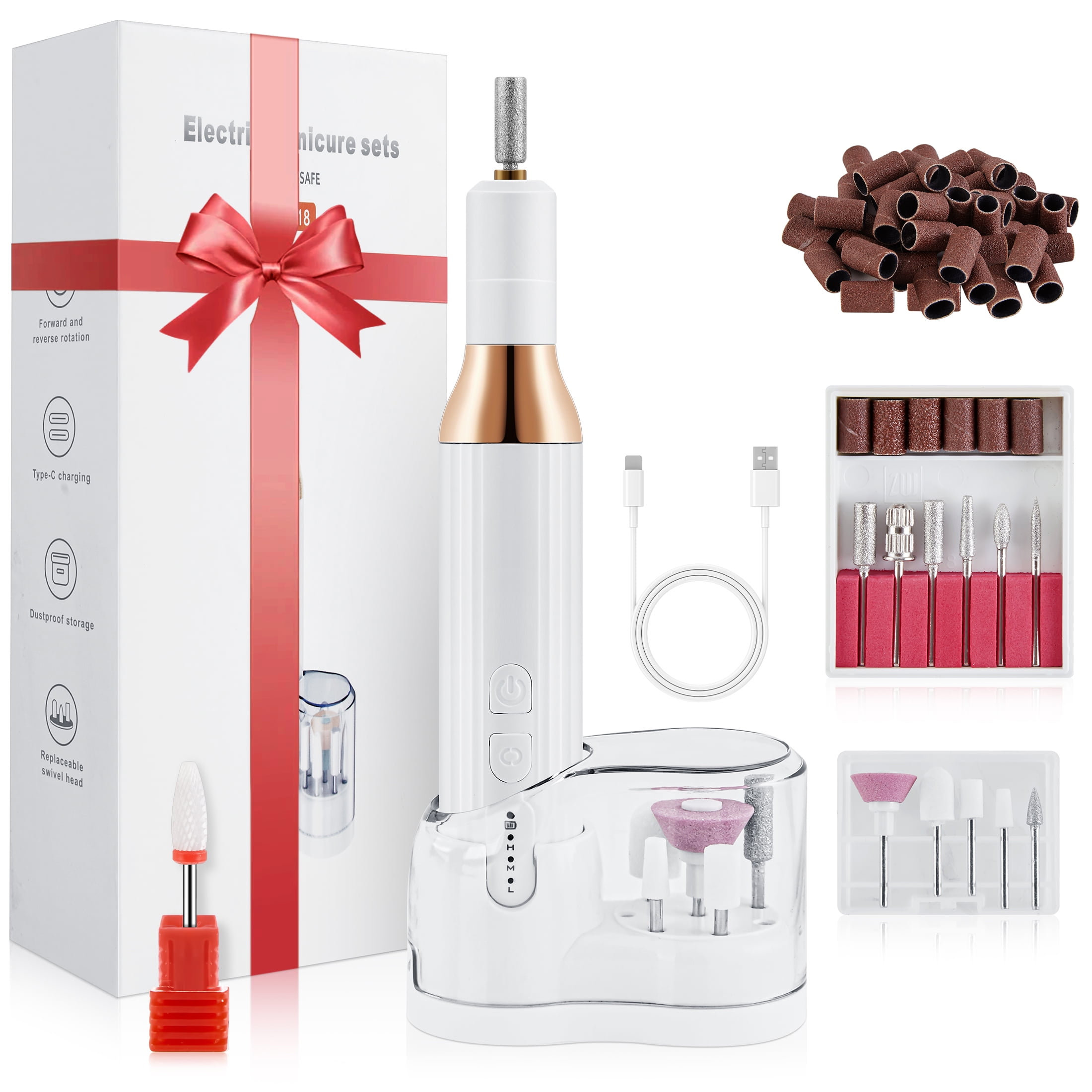 MOONORAH Electric Nail Drill Machine, Portable Cordless Nail File, 3 ...