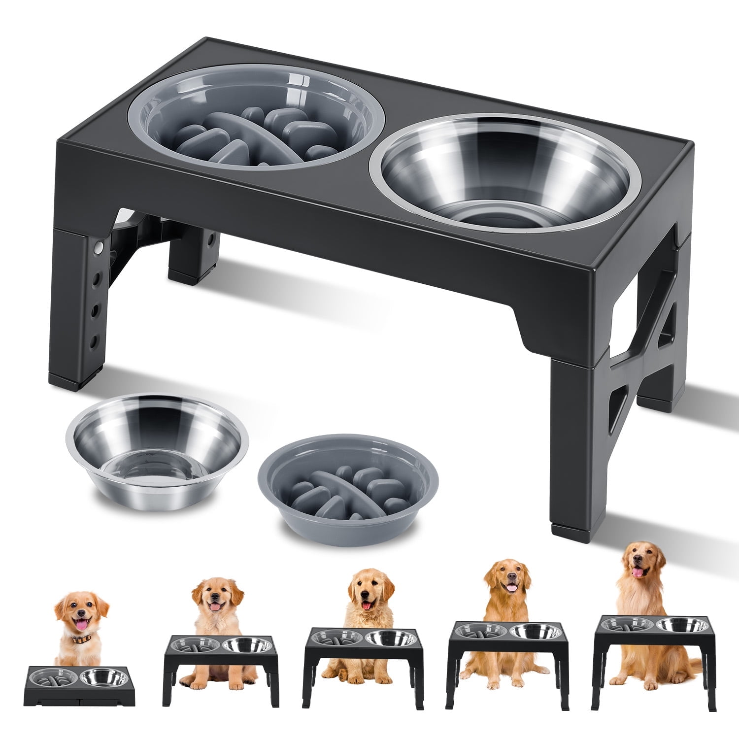 MOONORAH Elevated Dog Bowls, 2 in 1 Adjustable Raised Dog Bowl Stand ...
