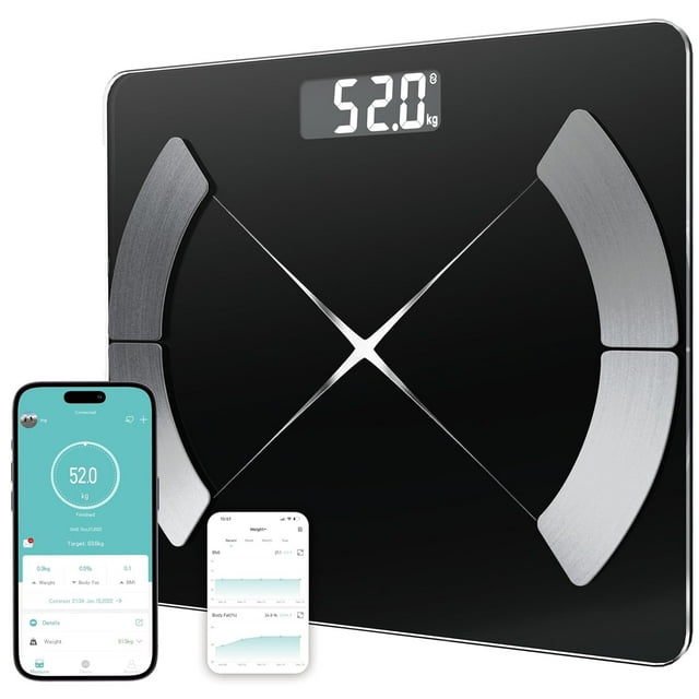 MOONORAH Scale for Body Weight and Body Fat, Smart Digital Bathroom Scale Body Composition ...
