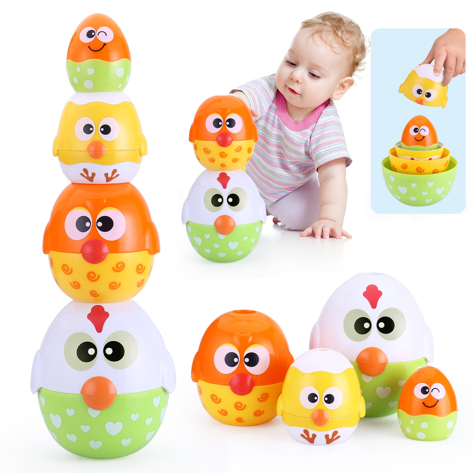 MOONTOY Baby Nesting Stacking Eggs Toys, Color Matching Game Shape ...