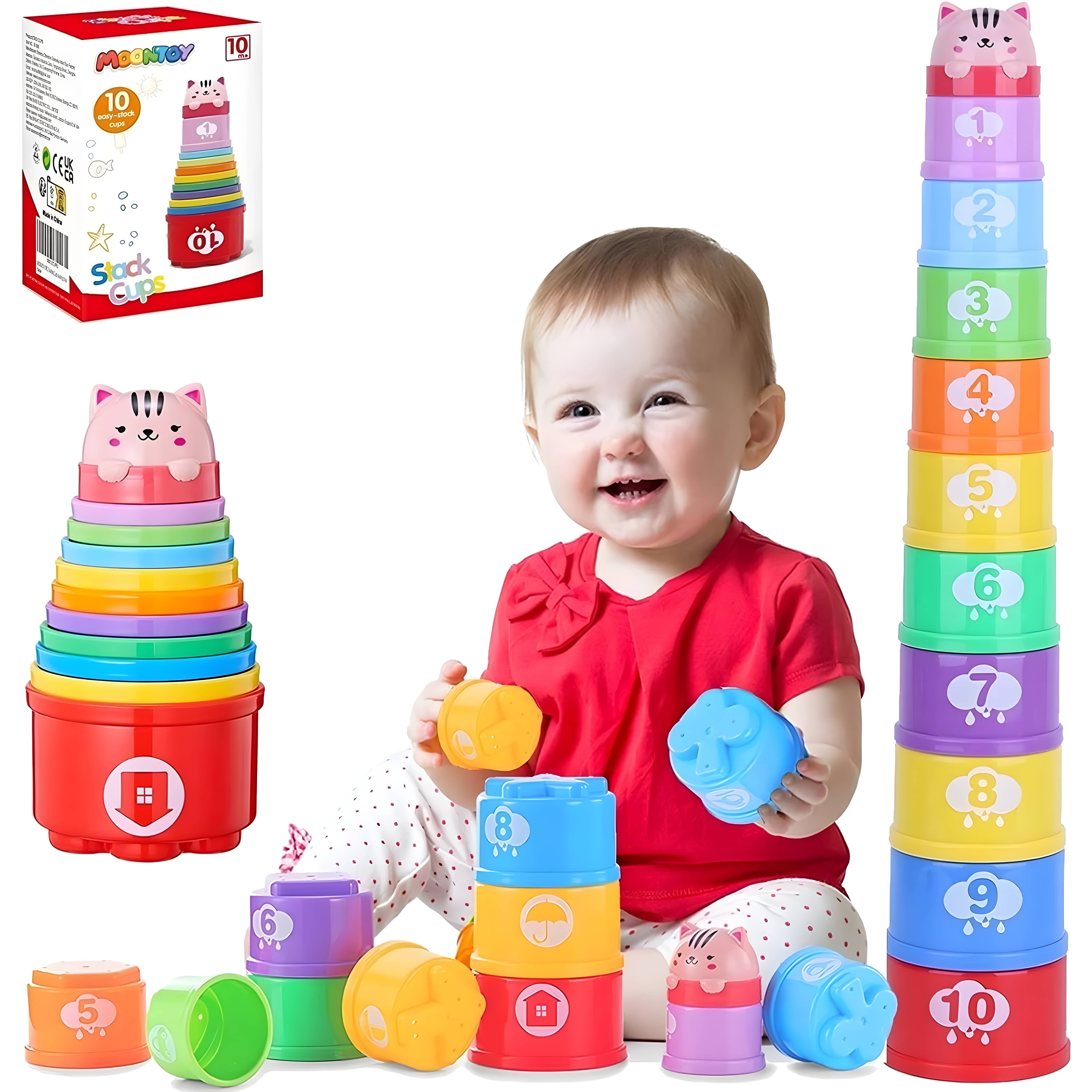 MOONTOY Stacking Cups Baby Toys, Montessori Nesting Bath Toys 6-12 ...