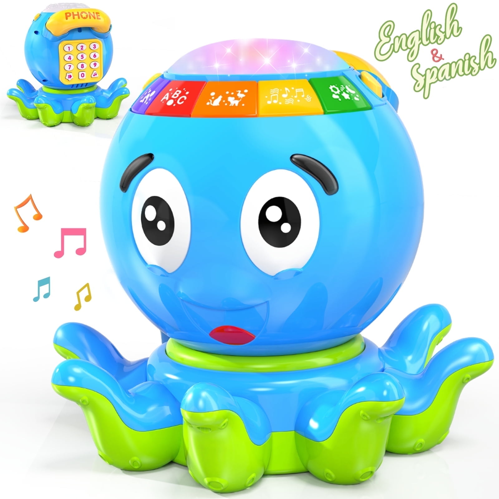 MOONTOY Musical Octopus Crawling Toy, Bilingual Learning for Infants, Toddlers 6-18 Months, with ...