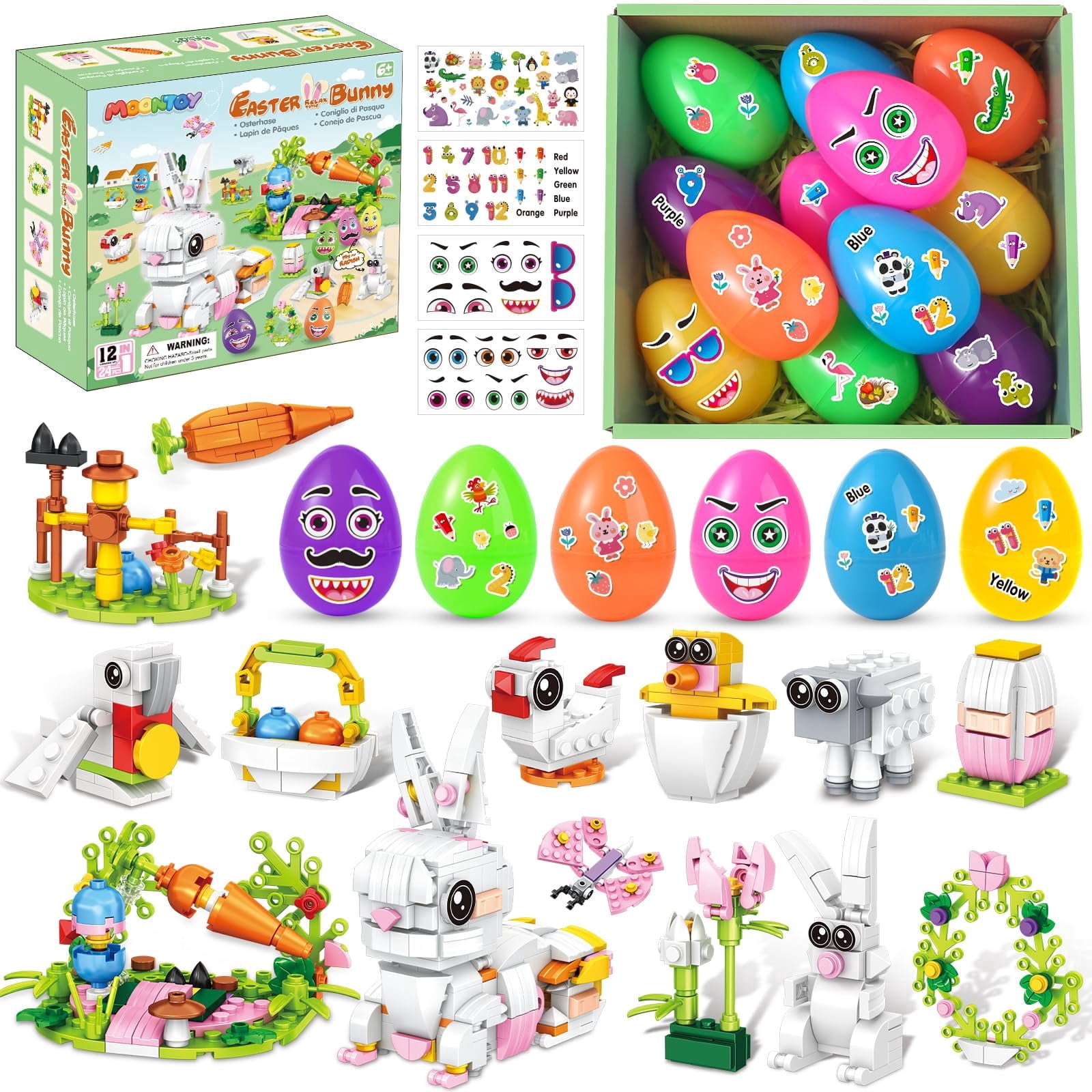 MOONTOY 12-in-1 Easter Building Blocks Toy Set, Carrot Farm with Bunny ...