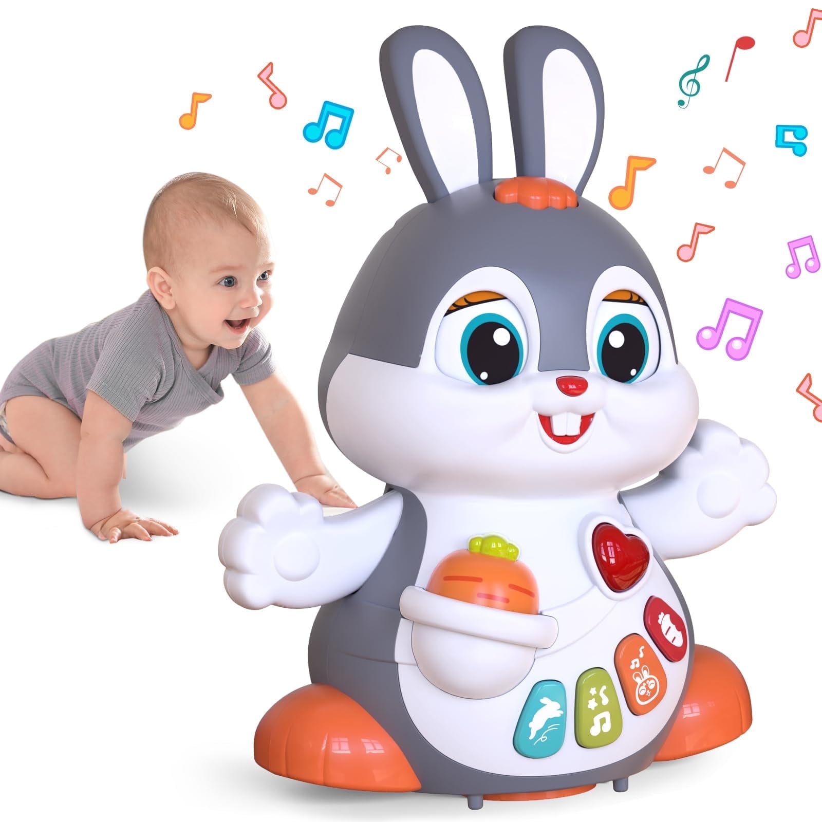 MOONTOY Interactive Baby Bunny Toy, Musical Crawling, Dancing & Walking, Suitable for 6-12 ...