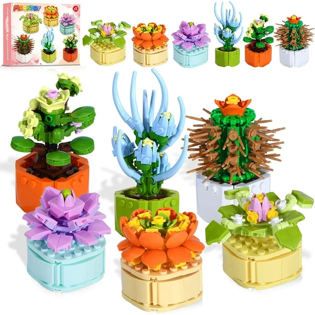 MOONTOY Flower Botanical Bonsai Building Set, Mini Bricks Succulent ...