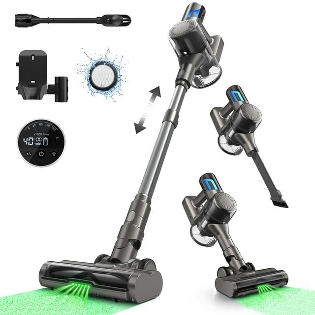 MOOSOO Cordless Vacuum, 30kPa Suction, 420W Motor, HEPA Filtration, LED ...
