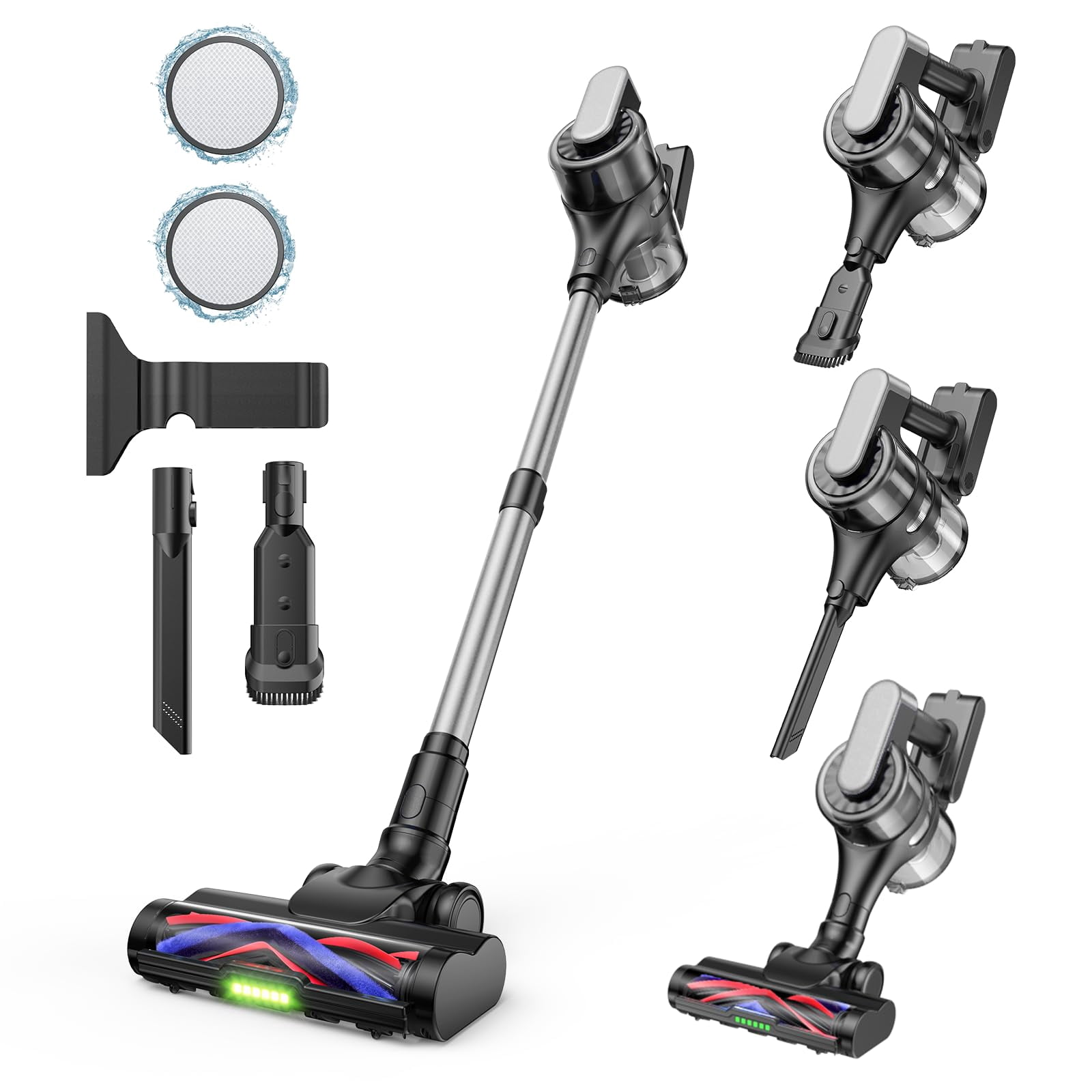 MOOSOO Cordless Vacuum, 30kPa Suction, 420W Motor, HEPA Filtration, LED ...