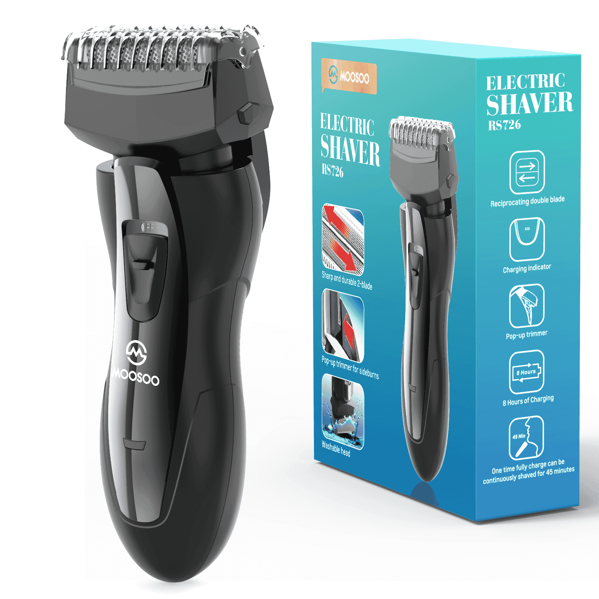 MOOSOO Cordless Electric Shaver, Wet Dry Razor with Pop-Up Trimmer ...