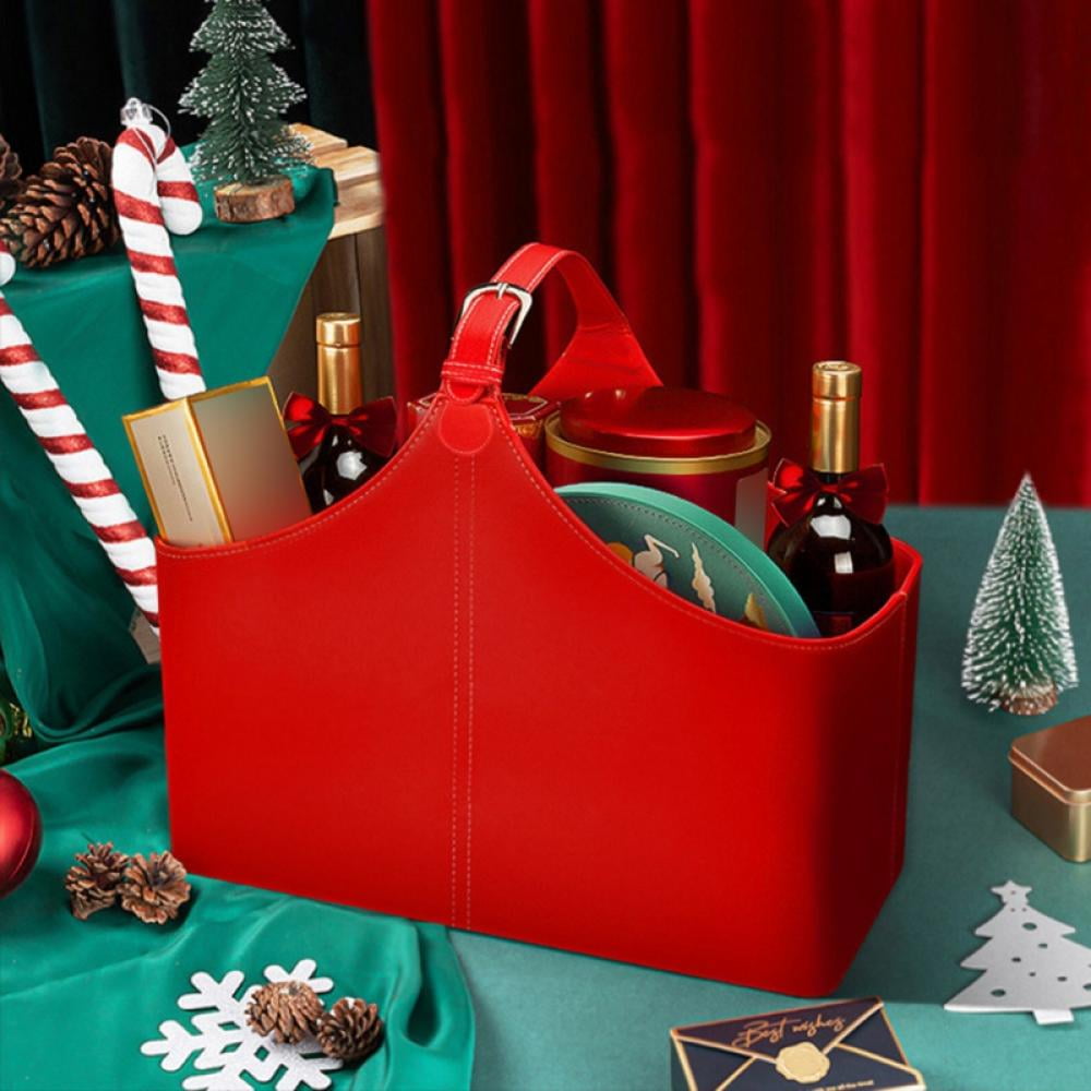 MOOSUP Leather Gift Basket with Top Handle, Magazine Newspaper Holder ...