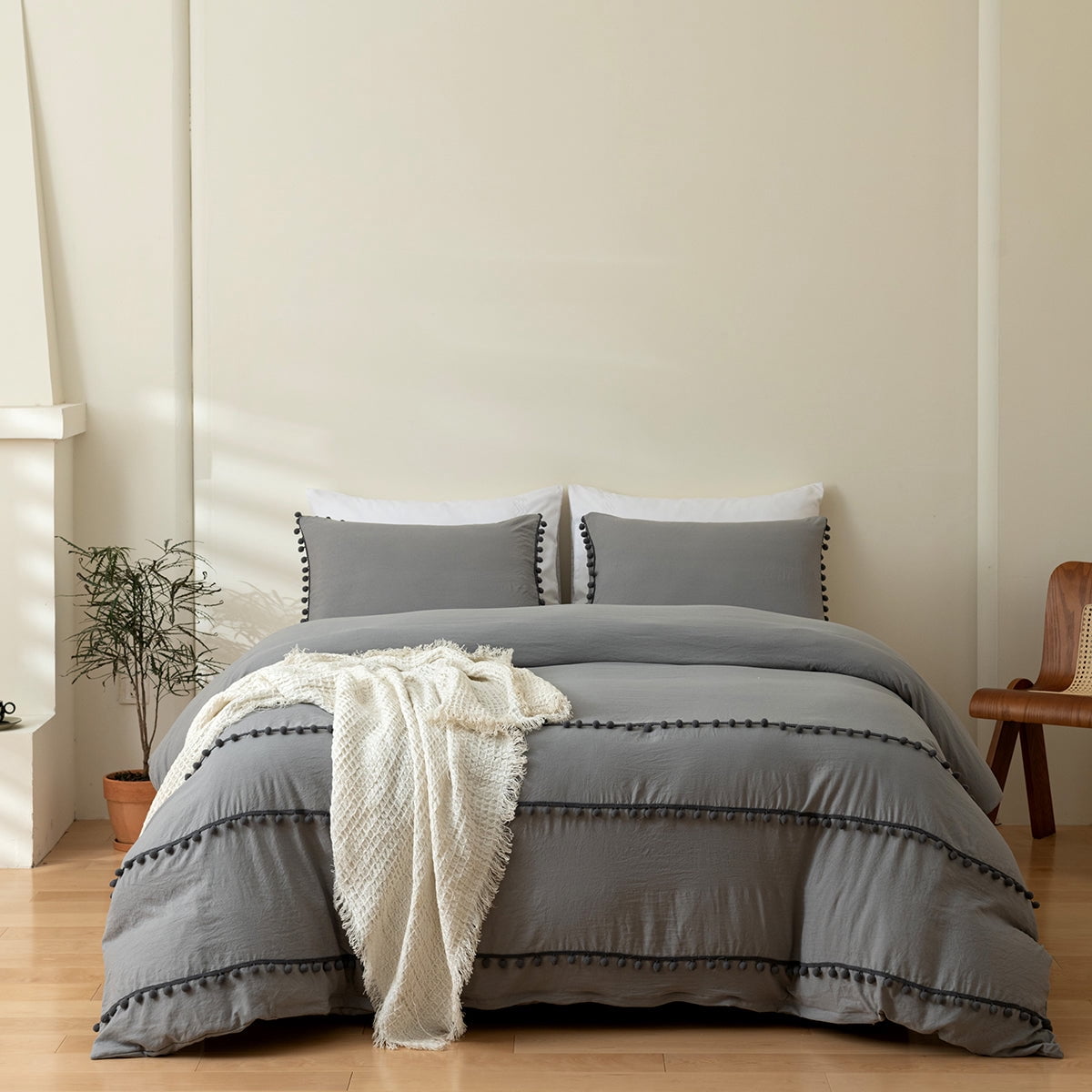 MOOWOO 2 Pieces Twin Size Duvet Cover Set Bedding Ball Fringe Pattern ...
