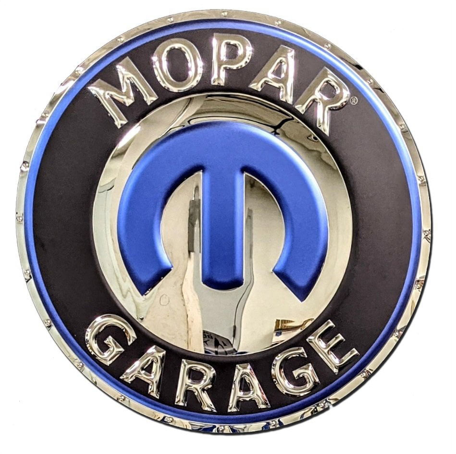 MOPAR Omega M Garage Stainless Steel Wall Hanging Sign - Blue/Chrome ...