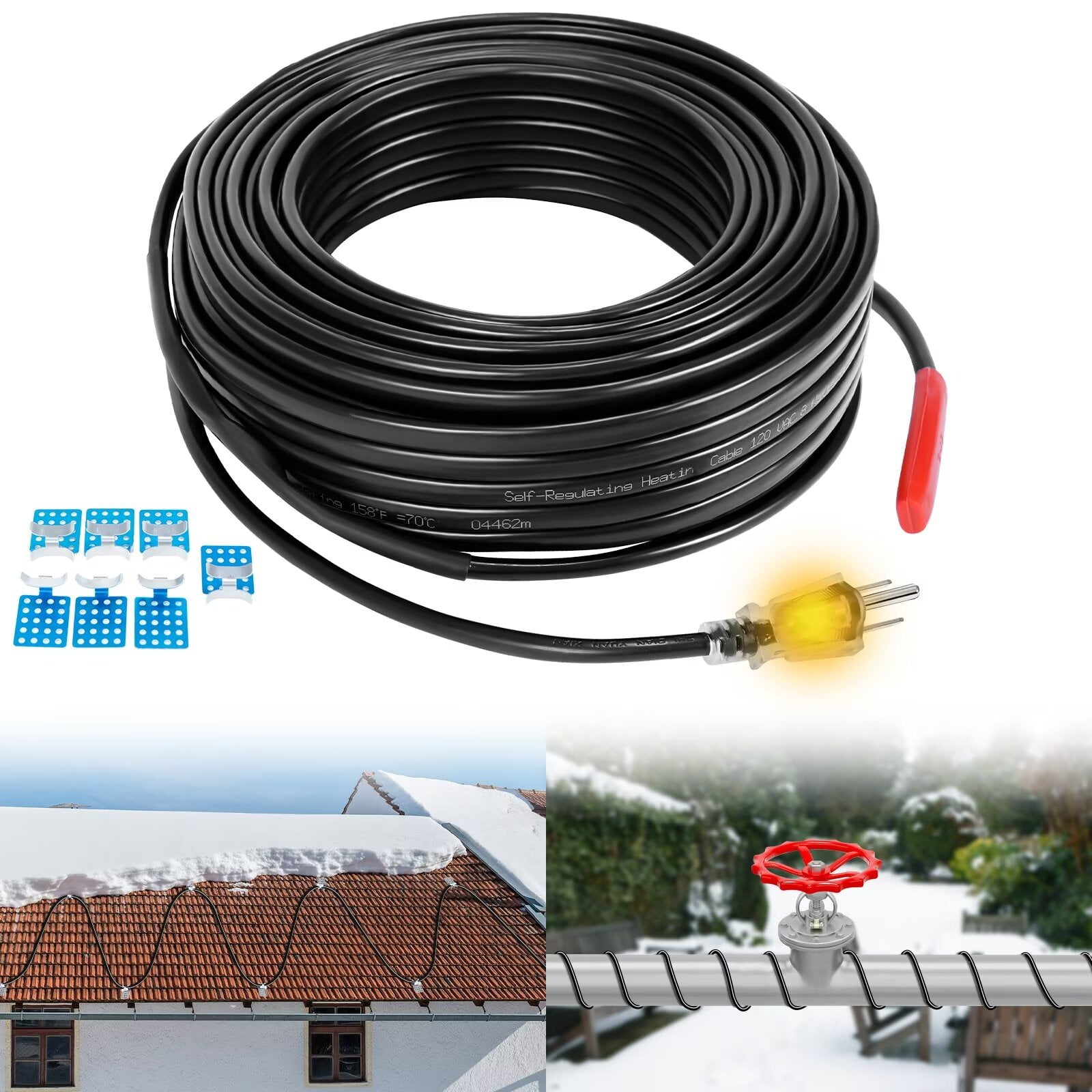 MOPHOTO 120ft Roof Pipe Heating Cable, 5W/FT Self-Regulating Pipe Heat ...