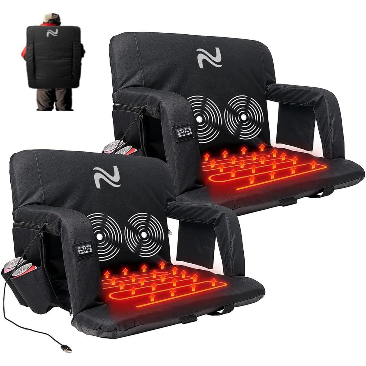 MOPHOTO 2 Pack 25 inch XXL Stadium Seats with Fans, Bleacher Seat with ...