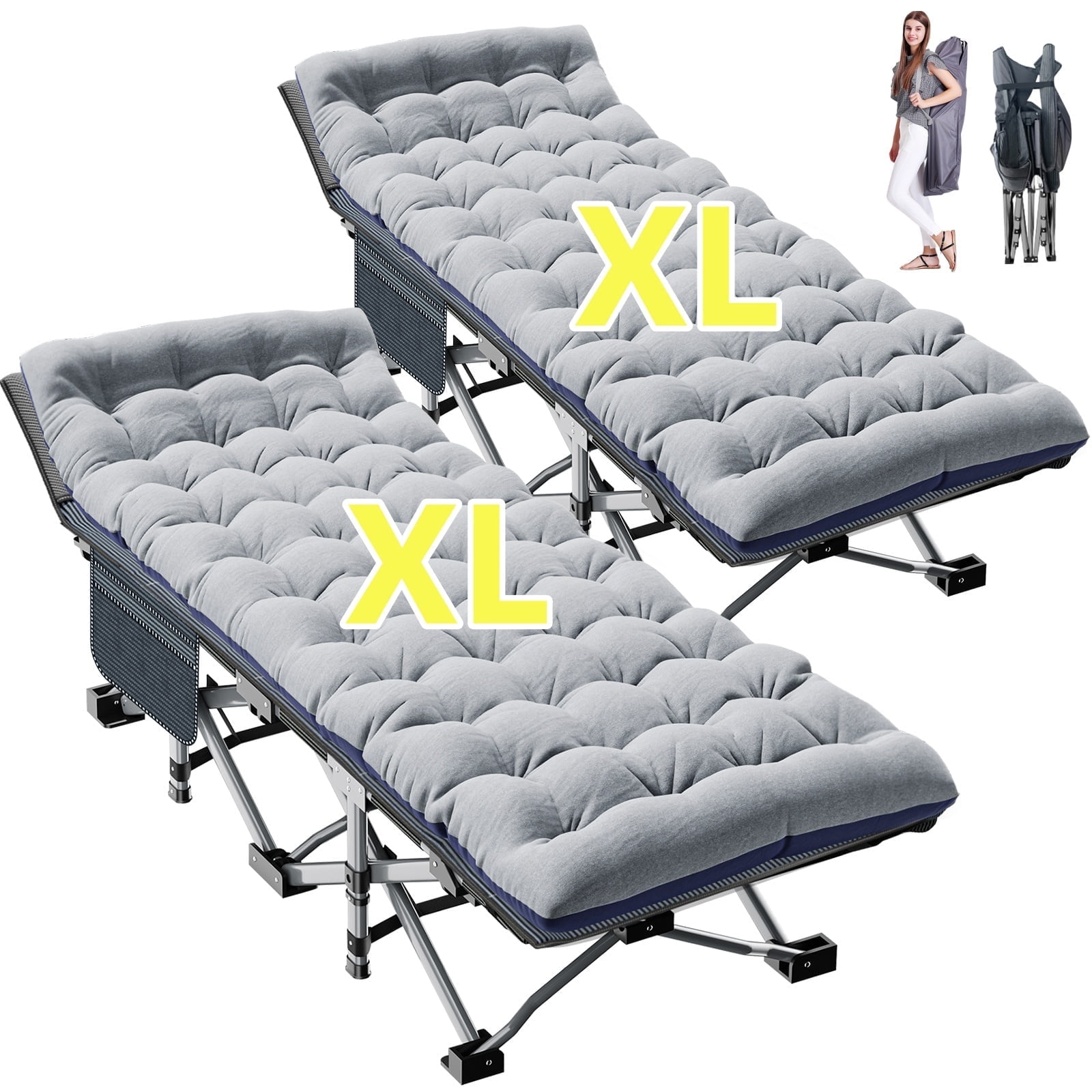 MOPHOTO 2 Pack 75"* 28" Camping Cot for Adult with Mattresses,Portable ...