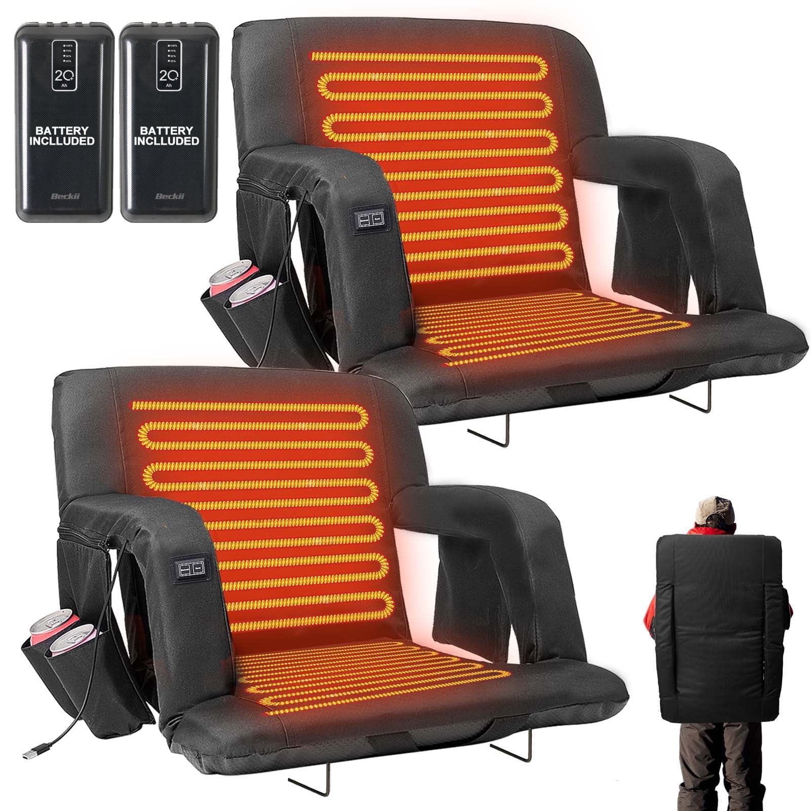 MOPHOTO 2 Pack Heated Stadium Seat Bleacher Seat with Back & Arm ...