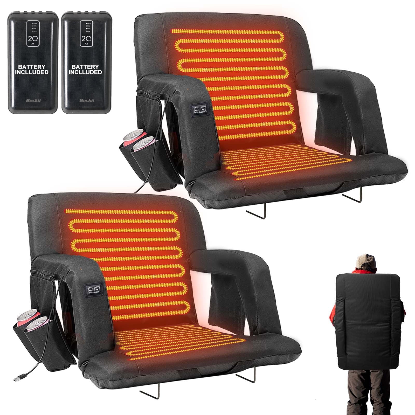 MOPHOTO 2 Pack Heated Stadium Seat Bleacher Seat with Back & Arm ...