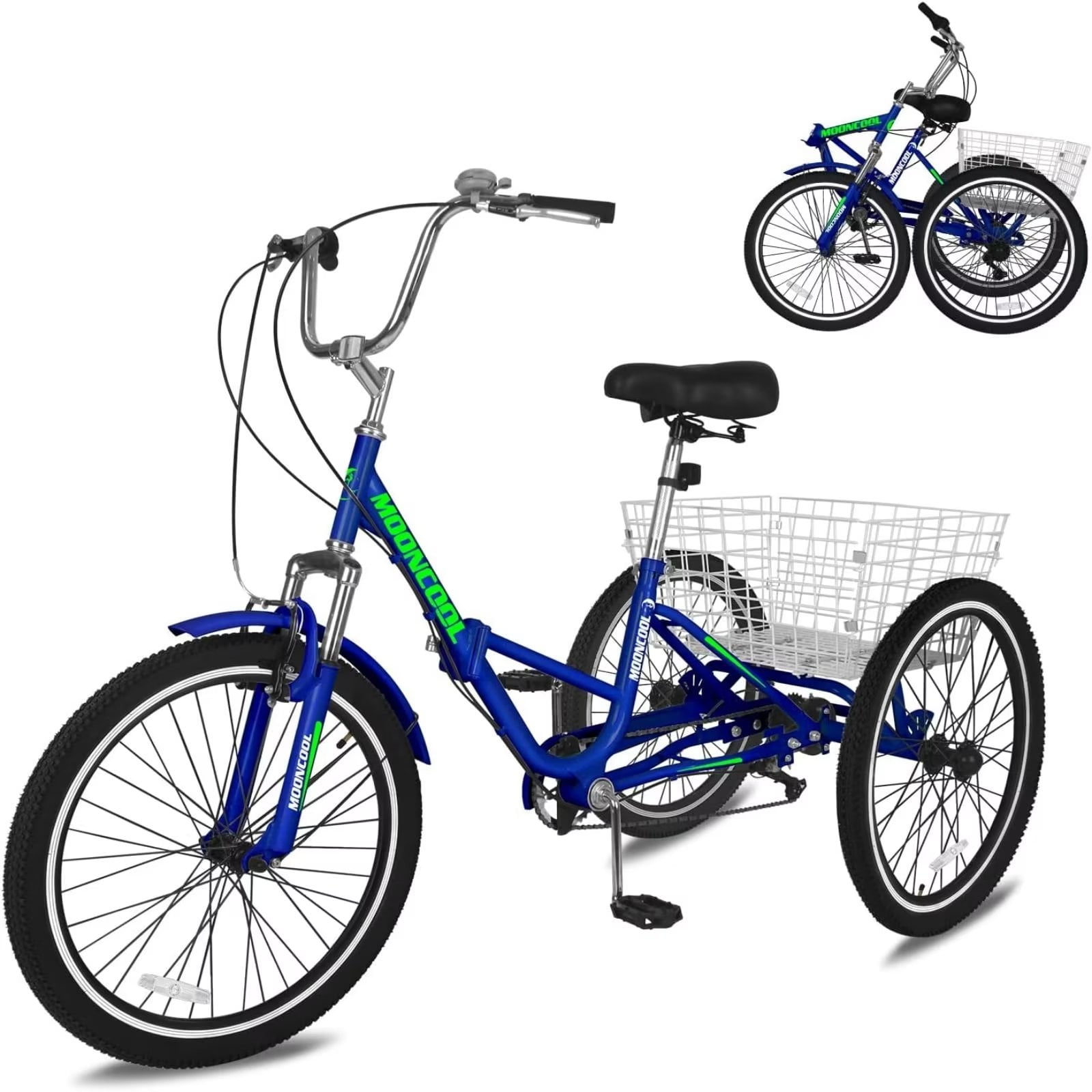 MOPHOTO 24" 7-Speed Folding Adult Tricycle,3 Wheel Cruiser Bikes with ...