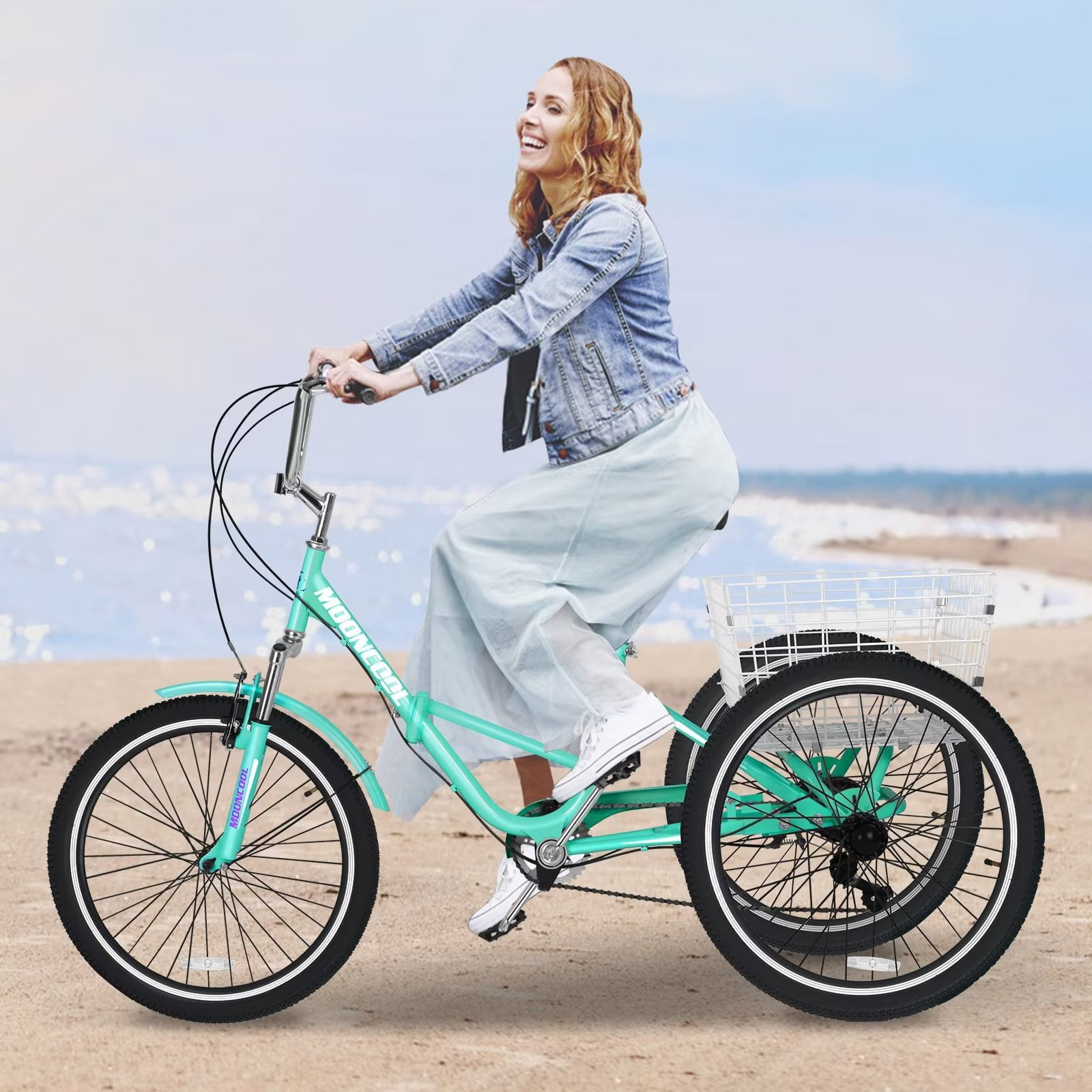 MOPHOTO 24" Adult Tricycle Folding Three Wheel Cruiser Bikes 7 Speed ...