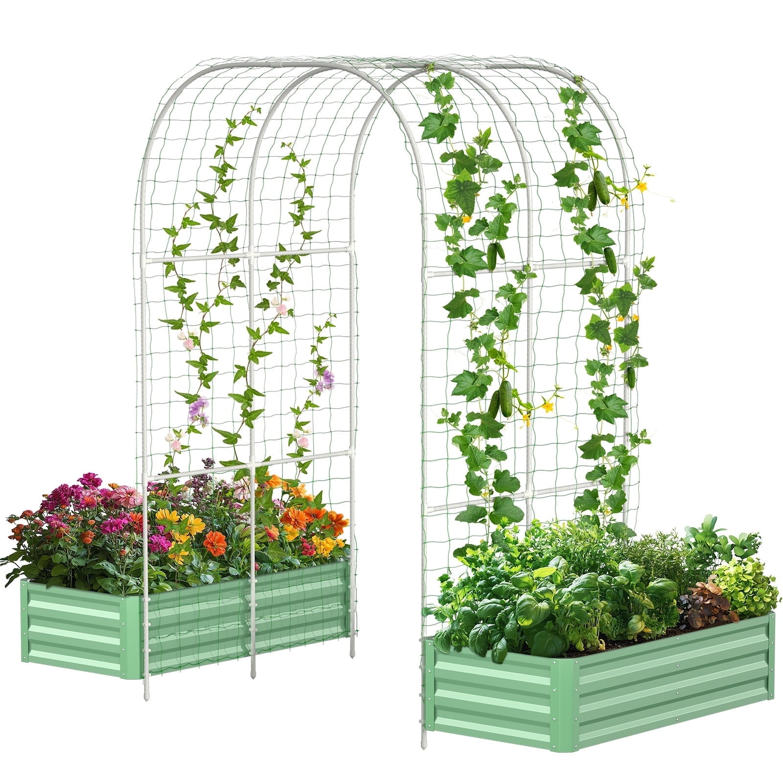 MOPHOTO 3 in 1 Raised Garden Bed with 87in Tall Arch Trellis for ...