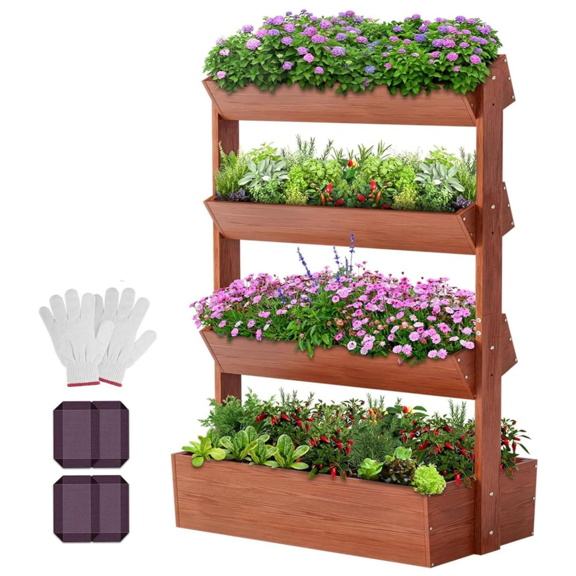 MOPHOTO 4-Tier Wooden Raised Garden Bed, Outdoor Planter Box Herbs ...