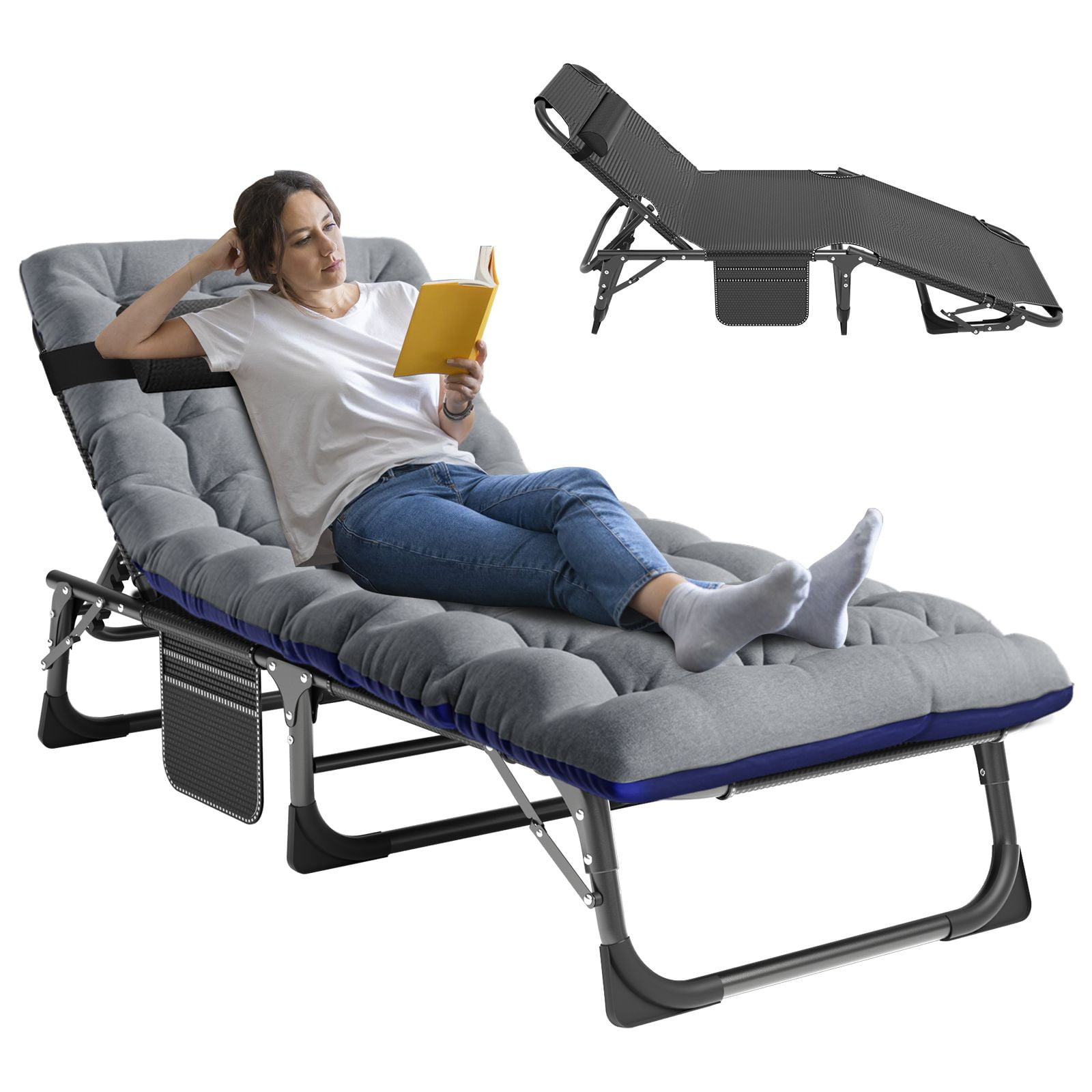 MOPHOTO 5-Position Folding Lounge Chair, Portable Outdoor Folding ...
