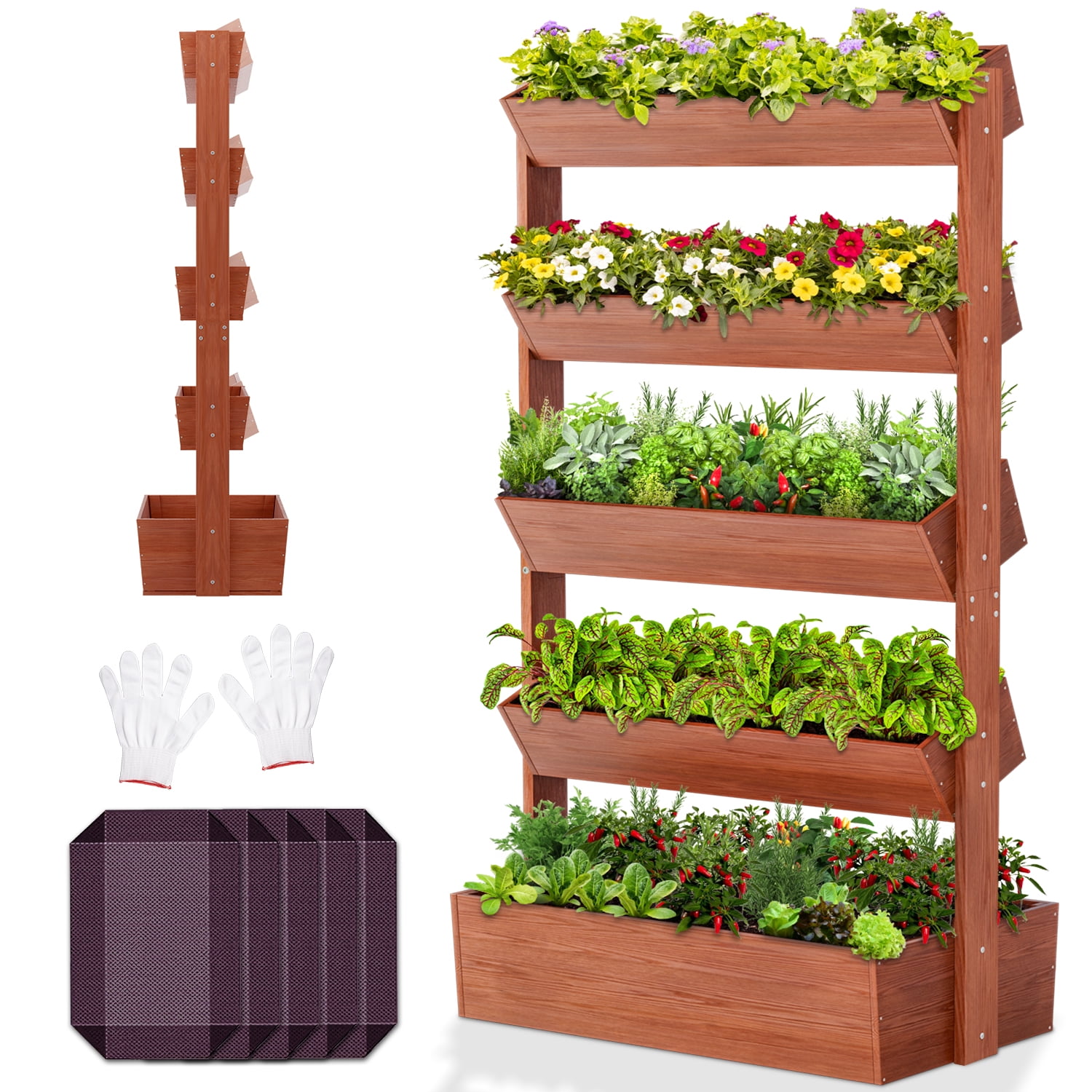 MOPHOTO 5-Tier Vertical Freestanding Wood Plant Stand Flower Rack ...