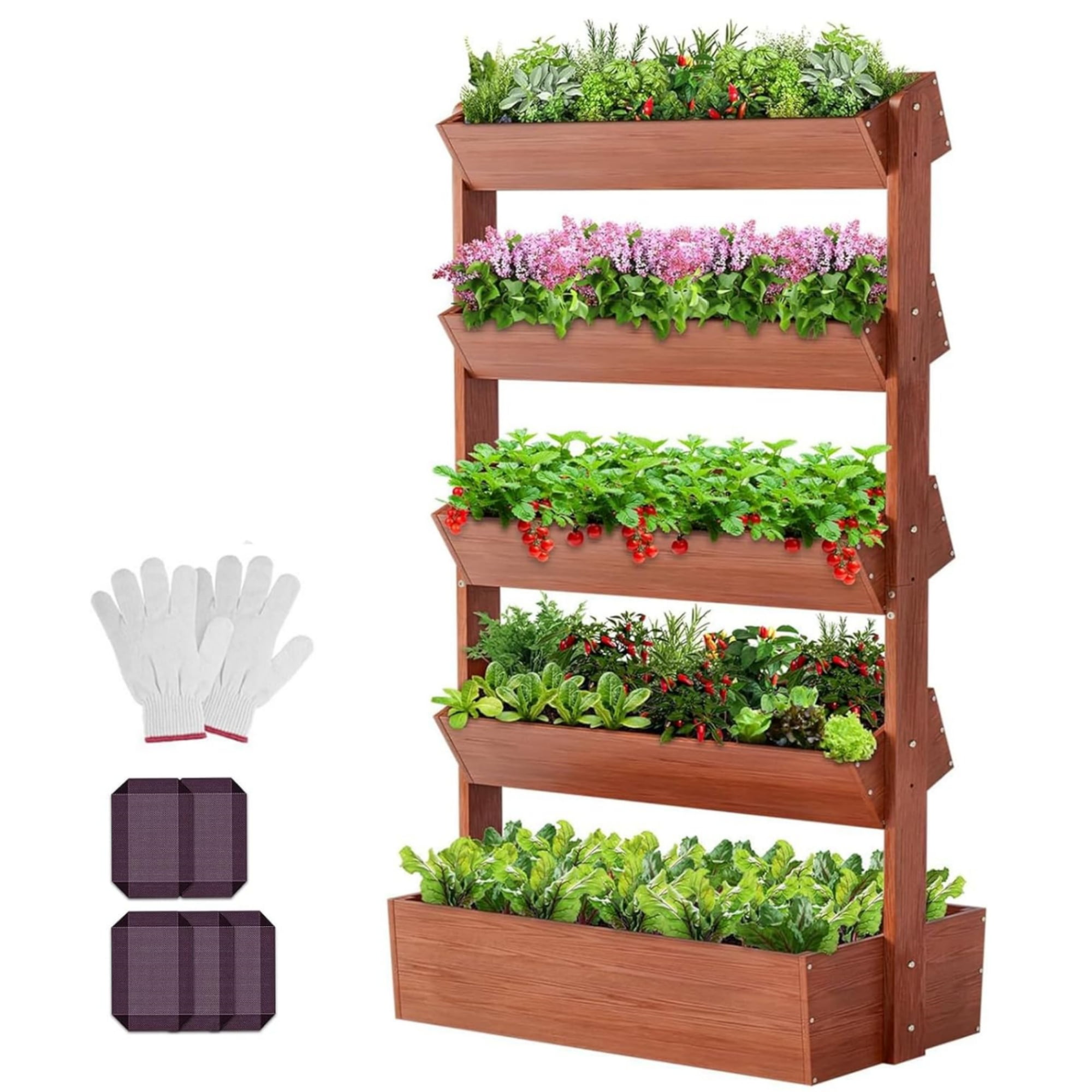 MOPHOTO 5-Tier Wooden Raised Garden Bed, Outdoor Planter Box Herbs ...