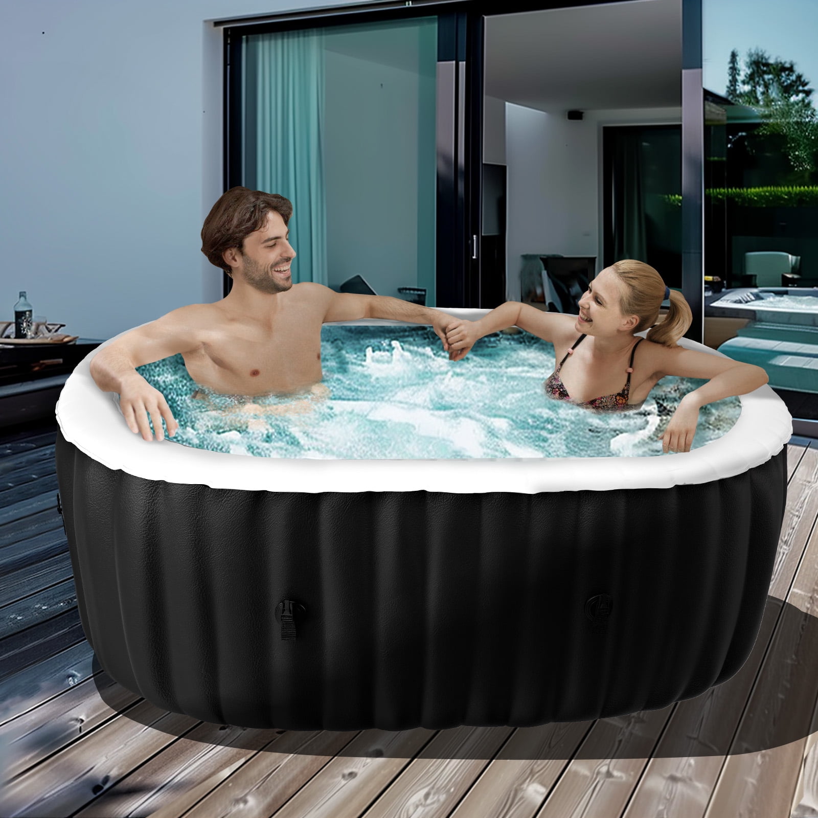 MOPHOTO 72” X 47” X 25” Hot Tub，Inflatable Hot Tub, 2 Person Portable Blow Up Hot Tub Square ...