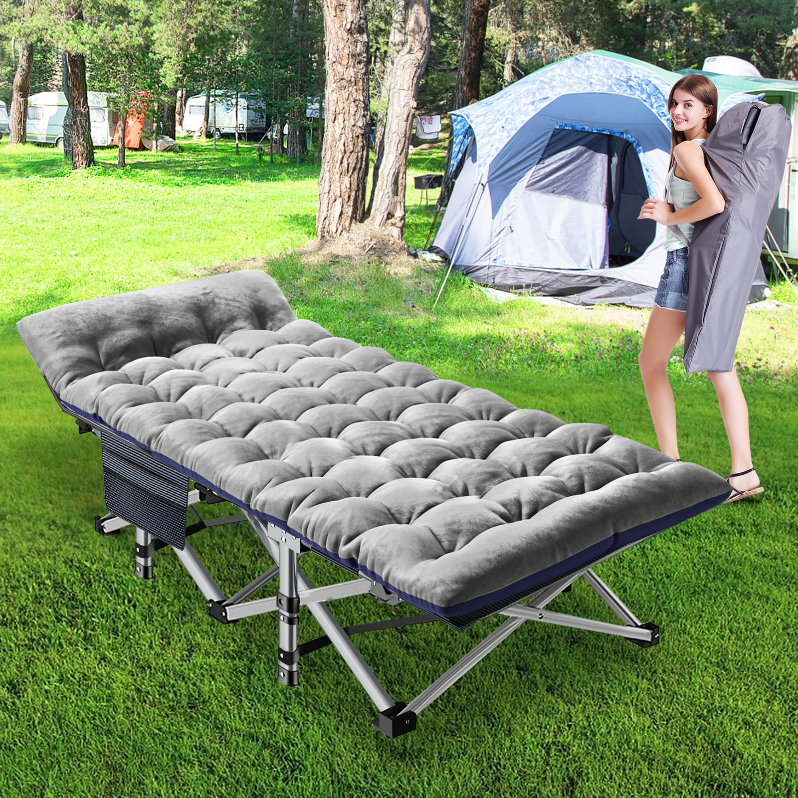 MOPHOTO 75'' Adult Folding Camping Cot, Heavy Duty Sleeping Cots for ...