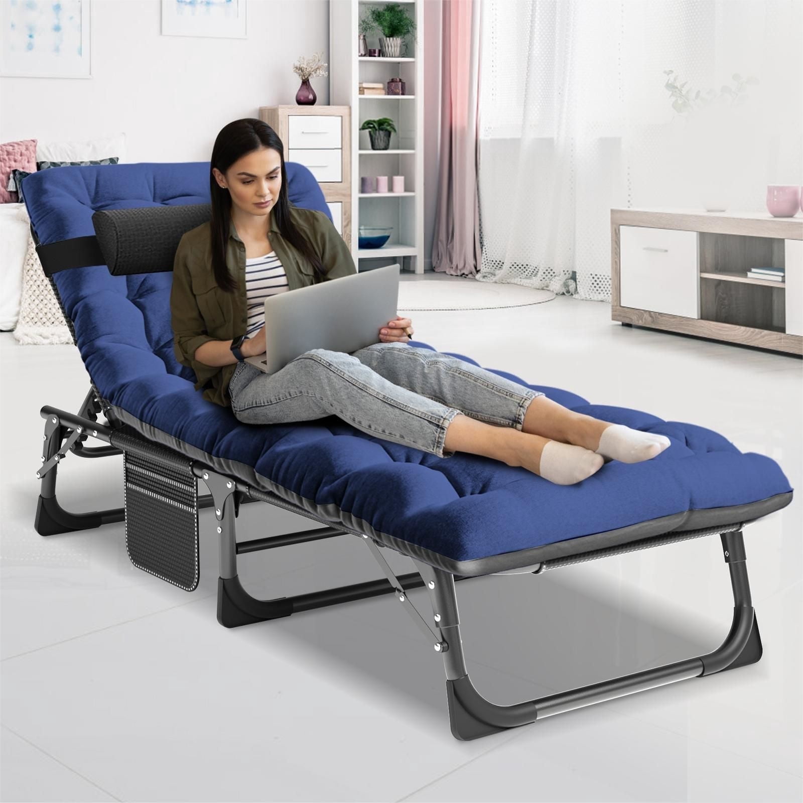 MOPHOTO Heavy Duty Folding Cot with Mattress, Headrest, Adjustable ...