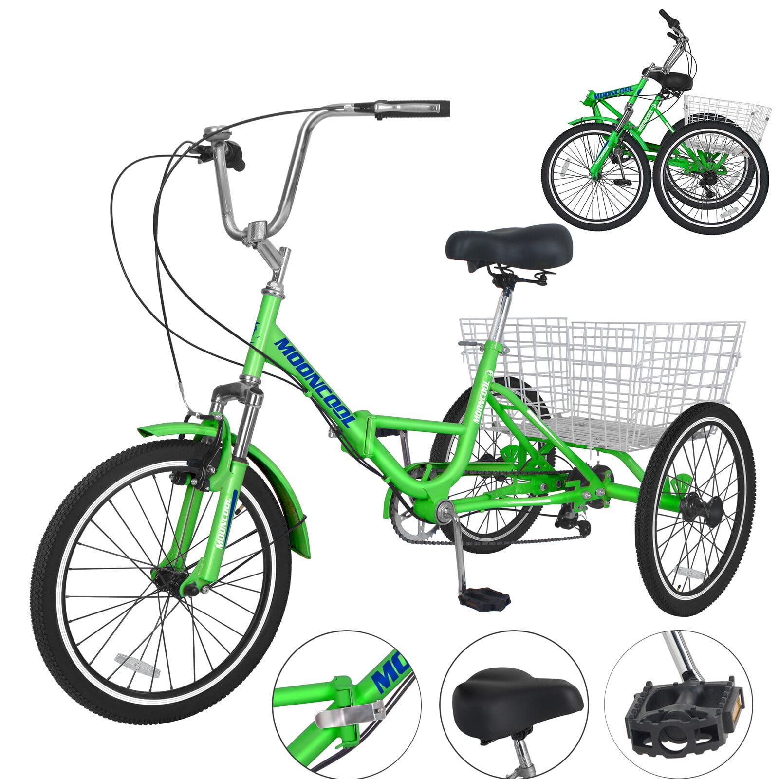 MOPHOTO Adult Folding Tricycle 7 Speed, Foldable Adult Tricycle 20 ...